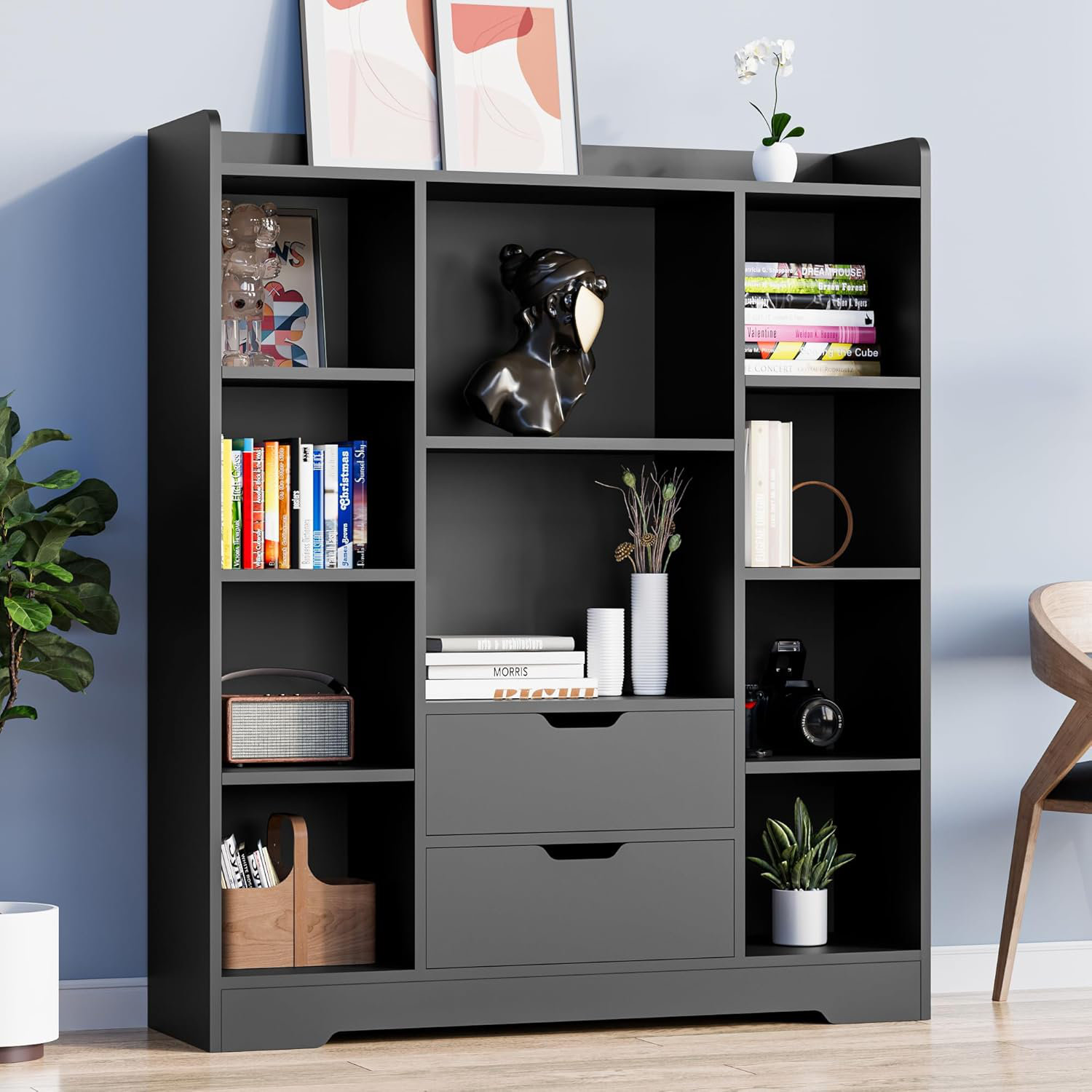 Red Barrel Studio® Black Bookshelf 4-Tier Open Shelf Bookcase With 2 ...