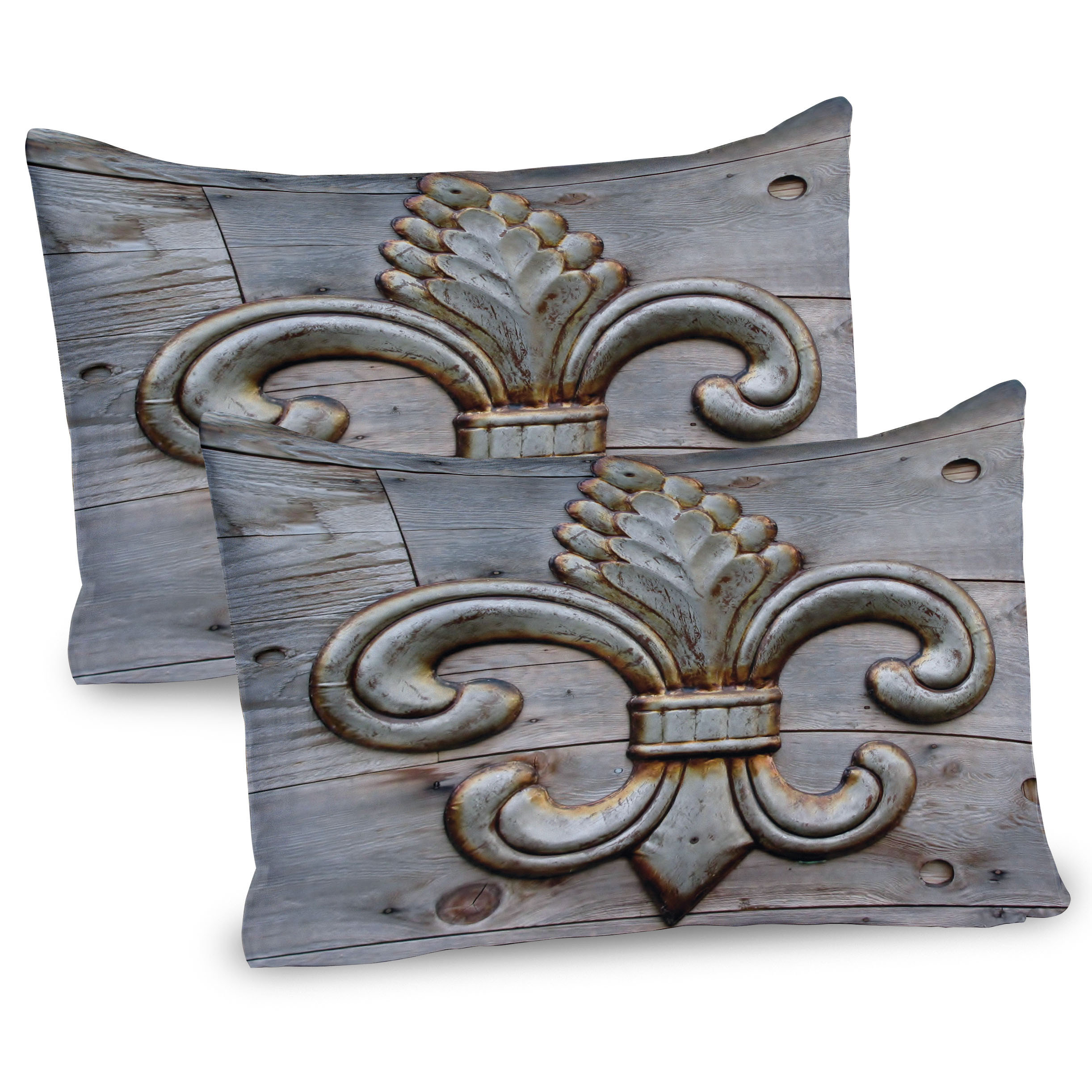 Ambesonne Fleur De Lis Pillow Sham 2 Pack Sign Wood 30"x20" Grey Brown ...
