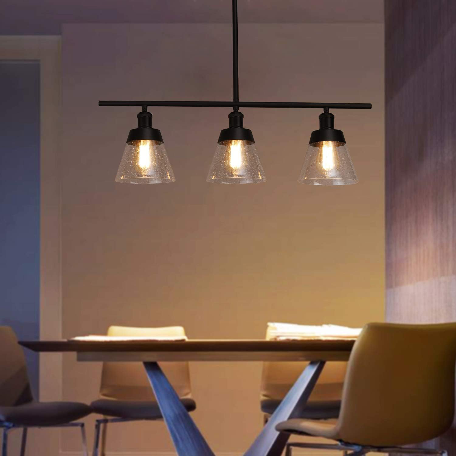 Ebern Designs 3-Light Farmhouse Kitchen Island Pendant Light With Clear ...