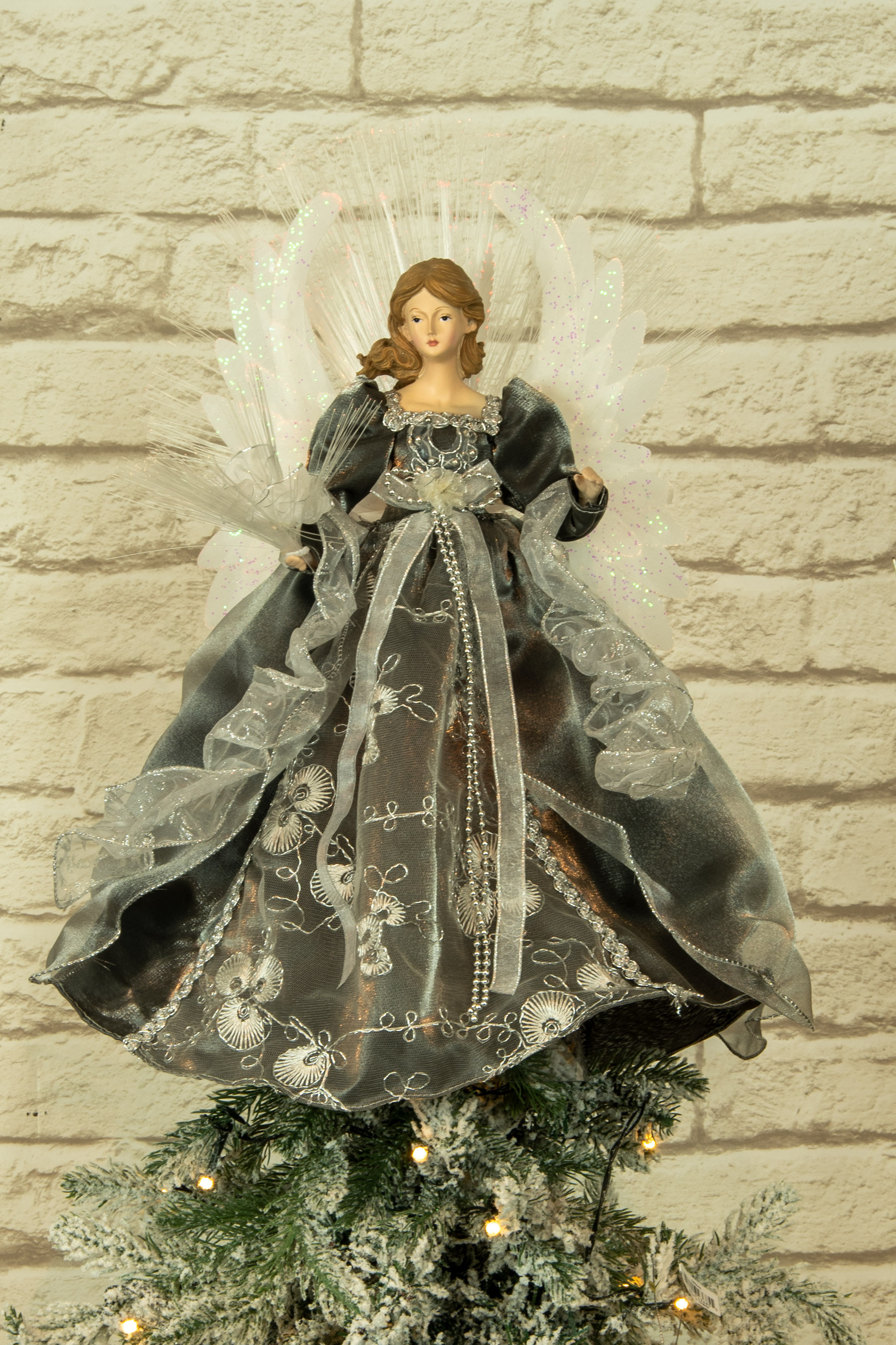 The Holiday Aisle® 18" Silver/Gray Fiber Optic Angel Tree Topper ...
