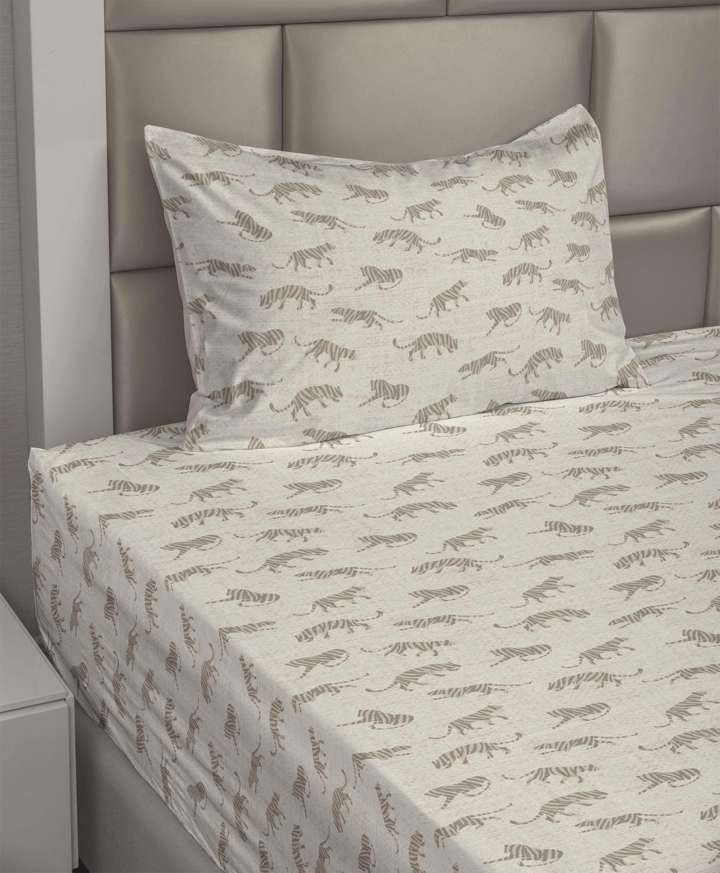 Ambesonne Exotic Sheet Set Minimalist Animal Print Cat Eggshell Warm ...