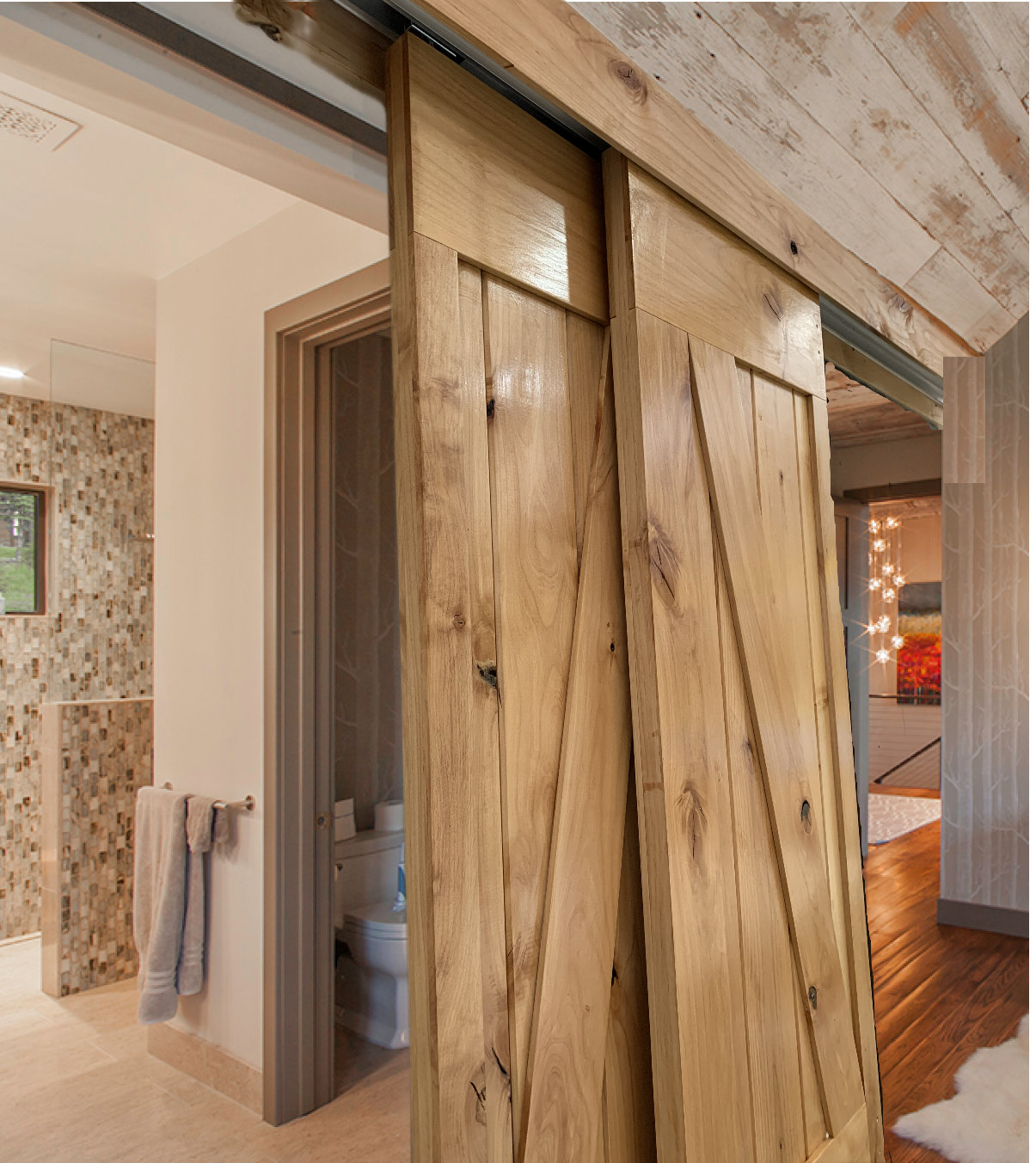 Lubann Finished Alder Wood Bypass Double Barn Doors wtih Wooden Box ...