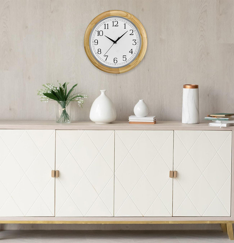 Loon Peak® Wooden Analog Wall Clock, Sets Automatically, Quartz Battery ...