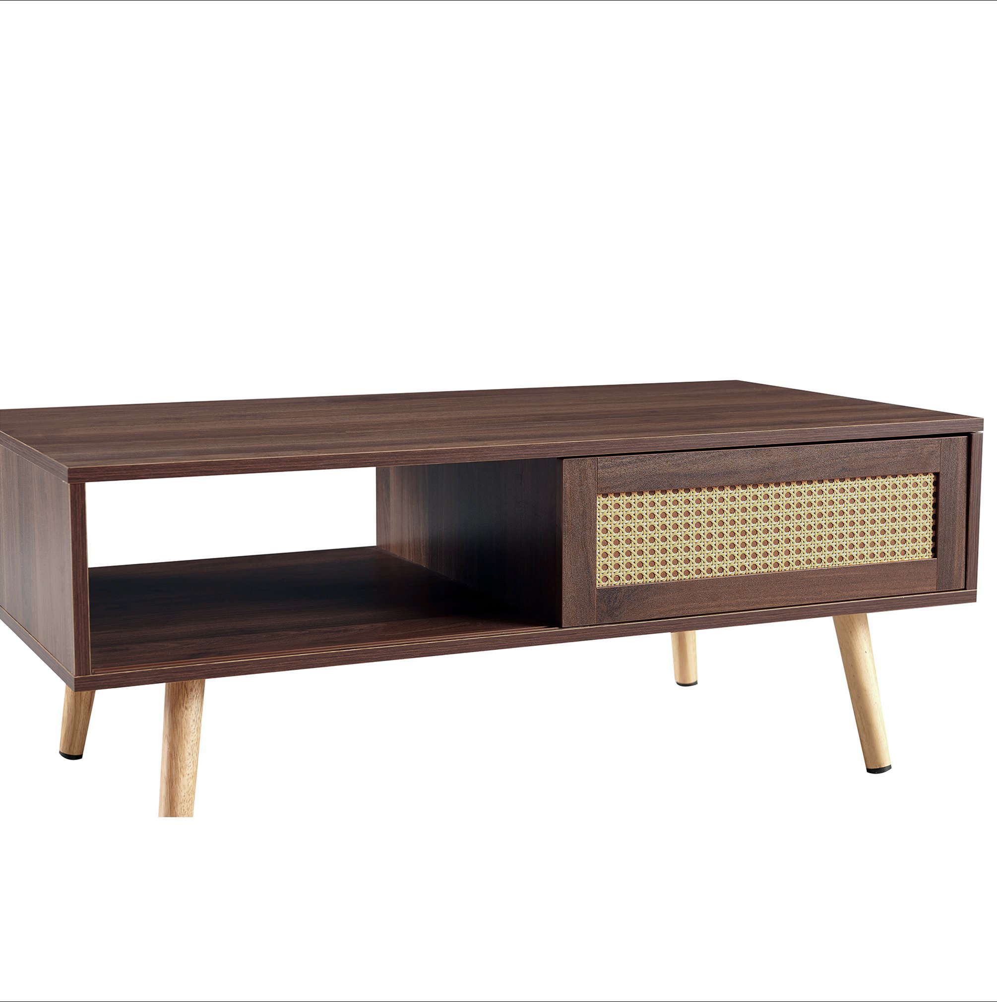 George Oliver PE Rattan Coffee Table, Sliding Door For Storage, Solid ...