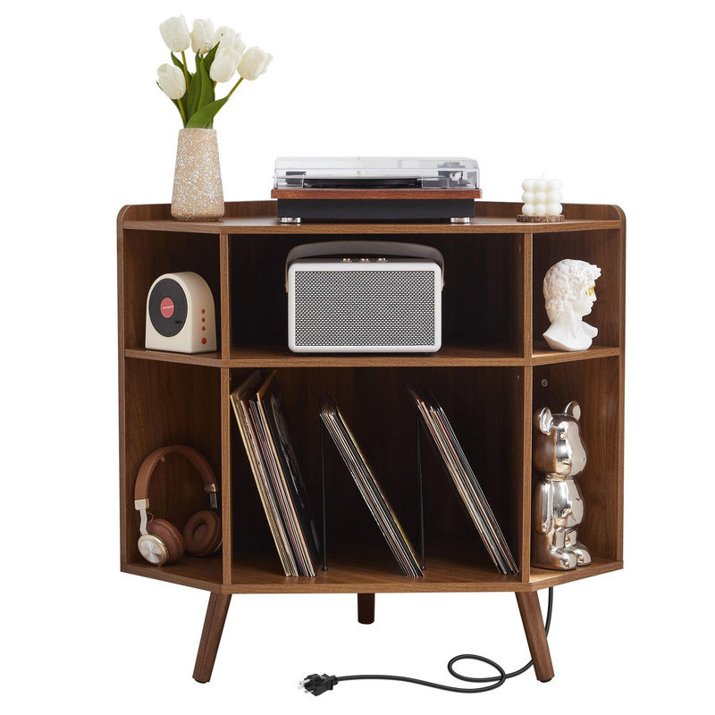 Latitude Run® Corner bookshelf with charging station and USB port ...