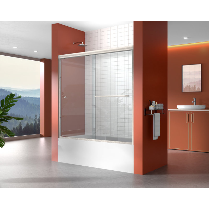 CKB 56'' - 60'' W x 56'' H Double Sliding Semi-Frameless Tub Door with ...