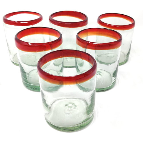 Latitude Run® Mexican Hand Blown Glassware - Red Rim 10oz Tumbler ...