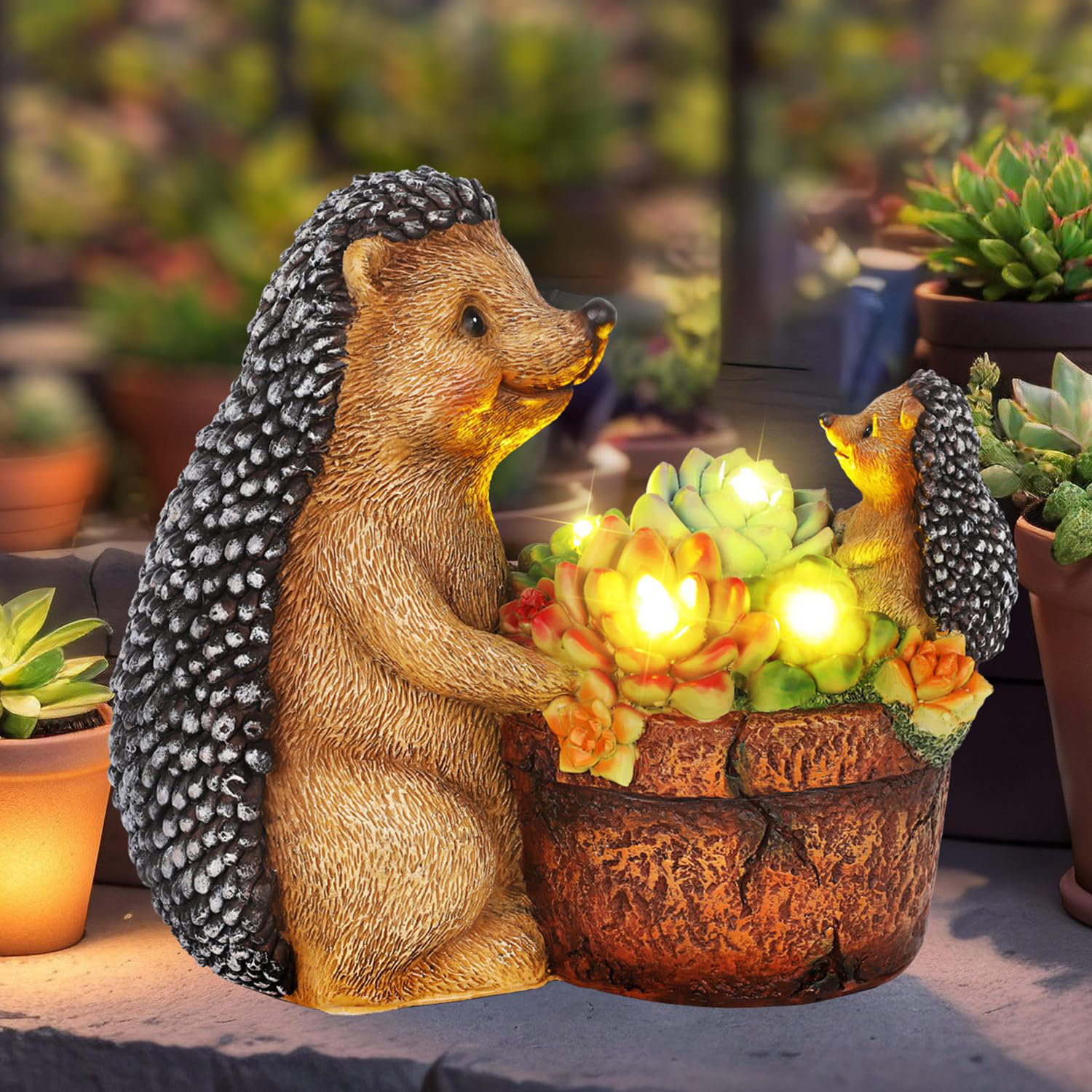 Arlmont & Co. Succulent Hedgehog Garden Statues with Solar Outdoor ...