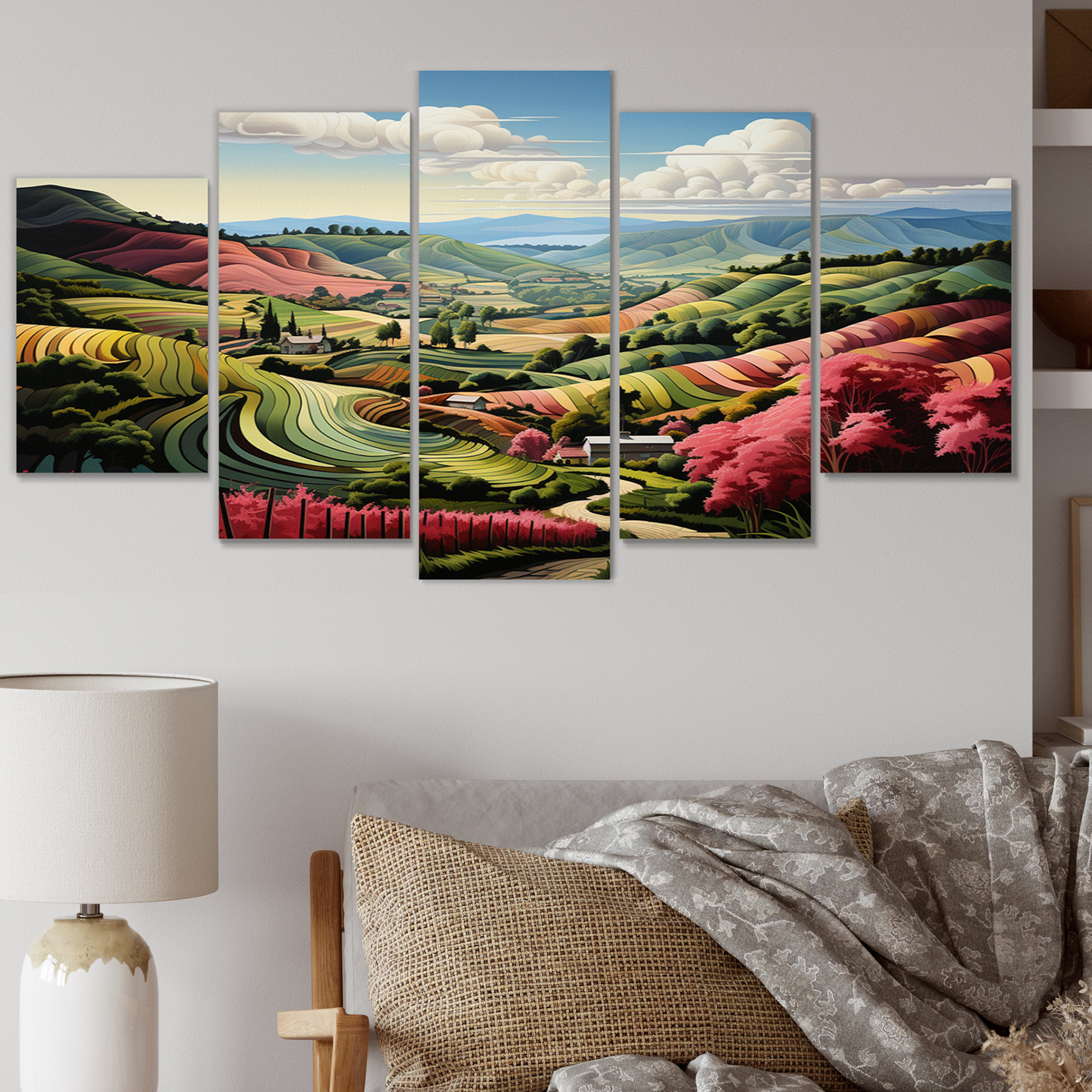 Ebern Designs Vineyard Rows Of Ruby - Farmhouse Canvas Print - 5 Panels ...