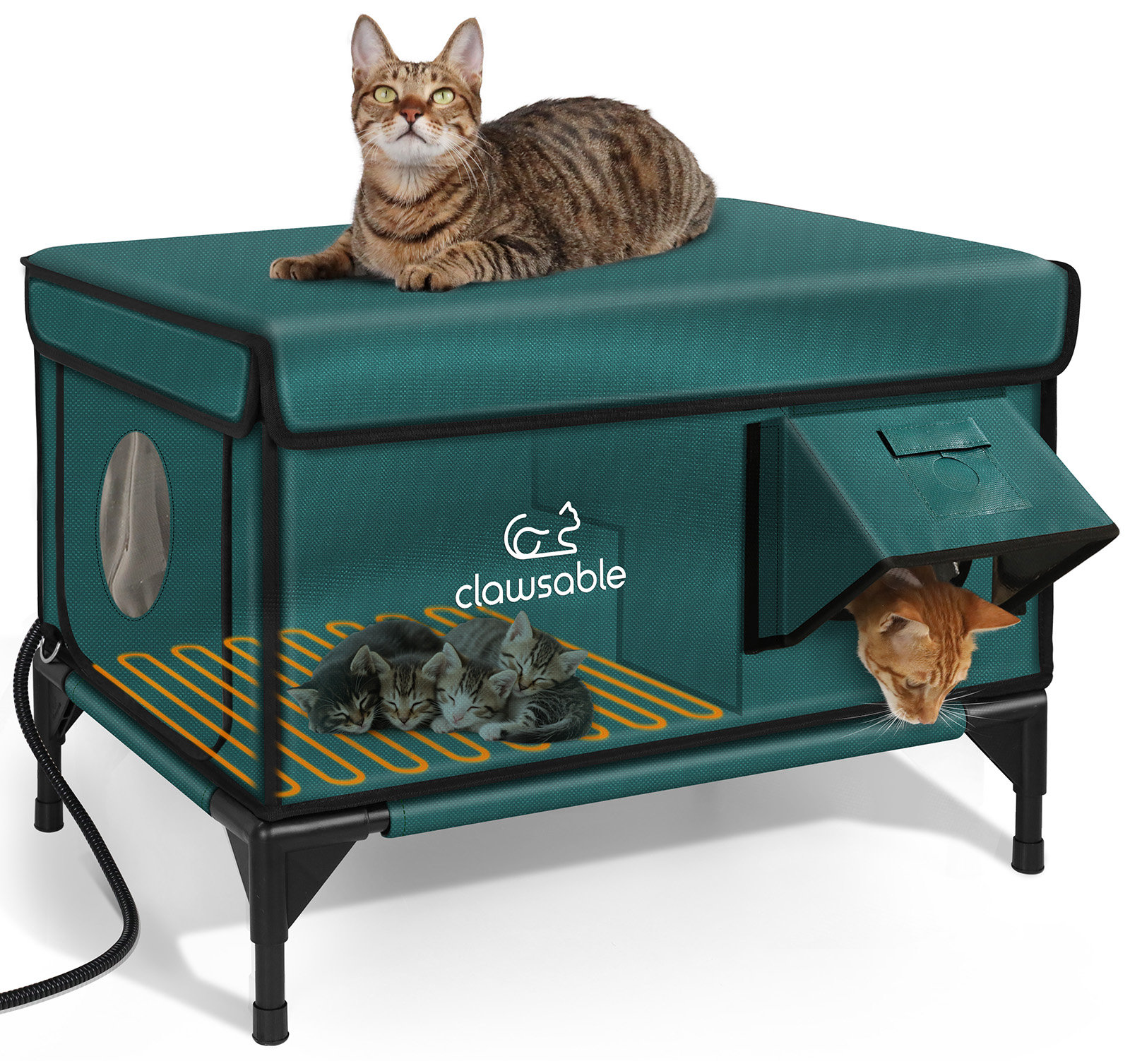 Clawsable Elevated Insulated Outdoor Cat House，Openable Top Design Cat ...
