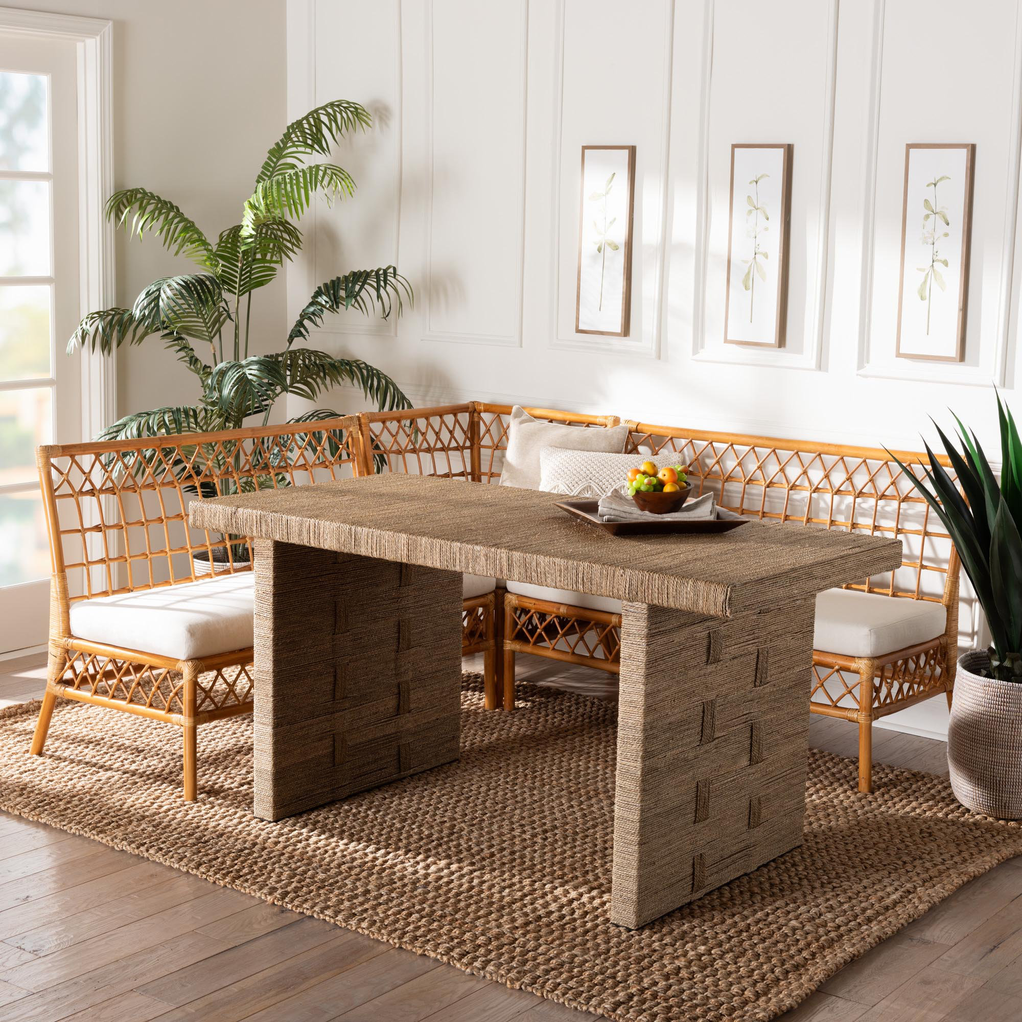 Bayou Breeze Bechler 30'' L x 60'' W Seagrass Dining Set | Wayfair
