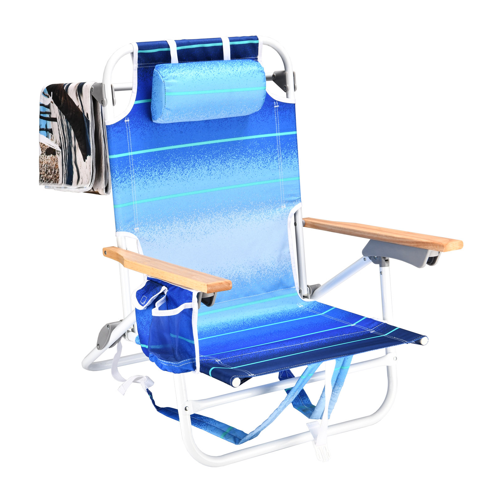 Arlmont & Co. Beach Chair Set with Built-in Towel Backpack 5-Position ...