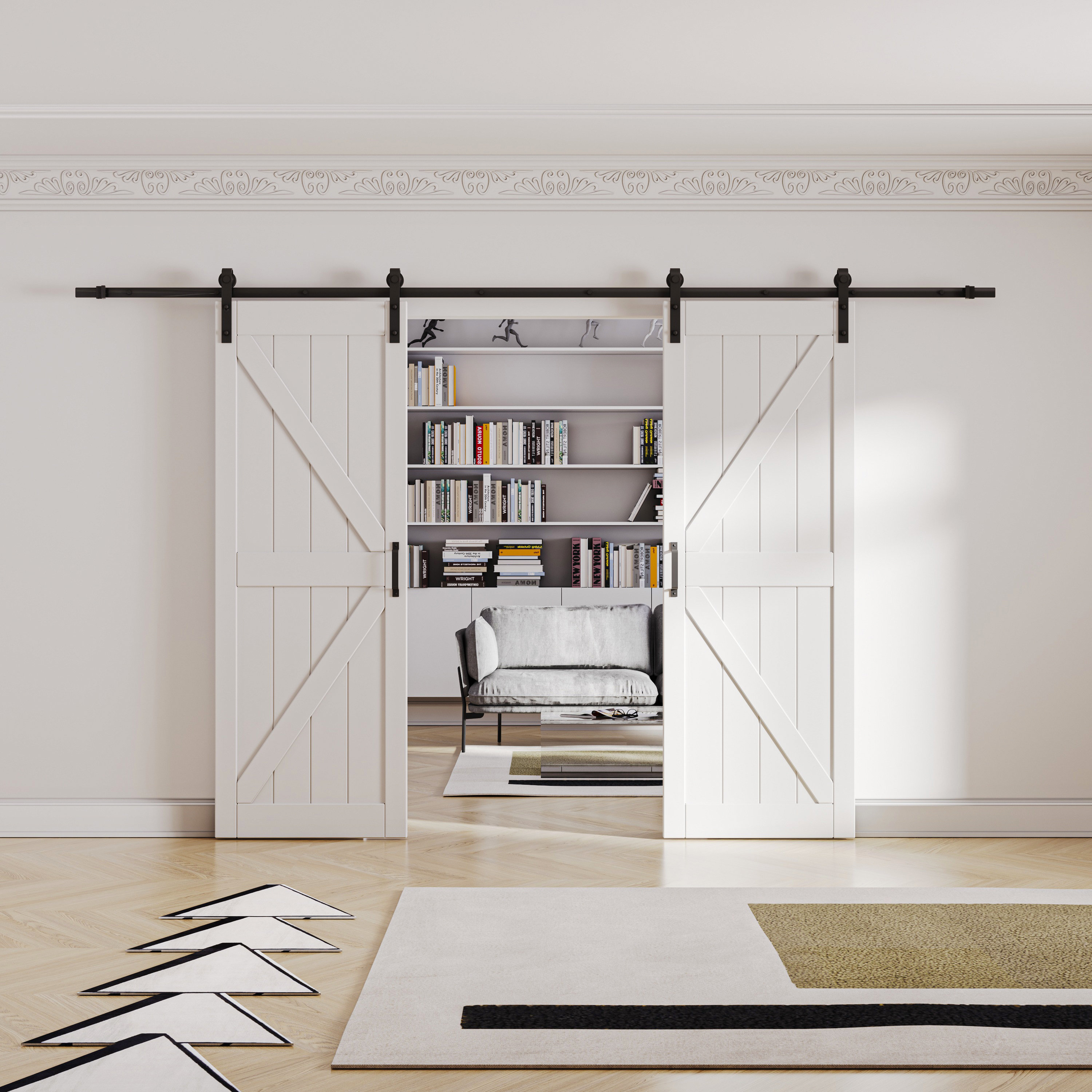 Win Stellar Ensemble de 2 portes de grange coulissantes en bois ...