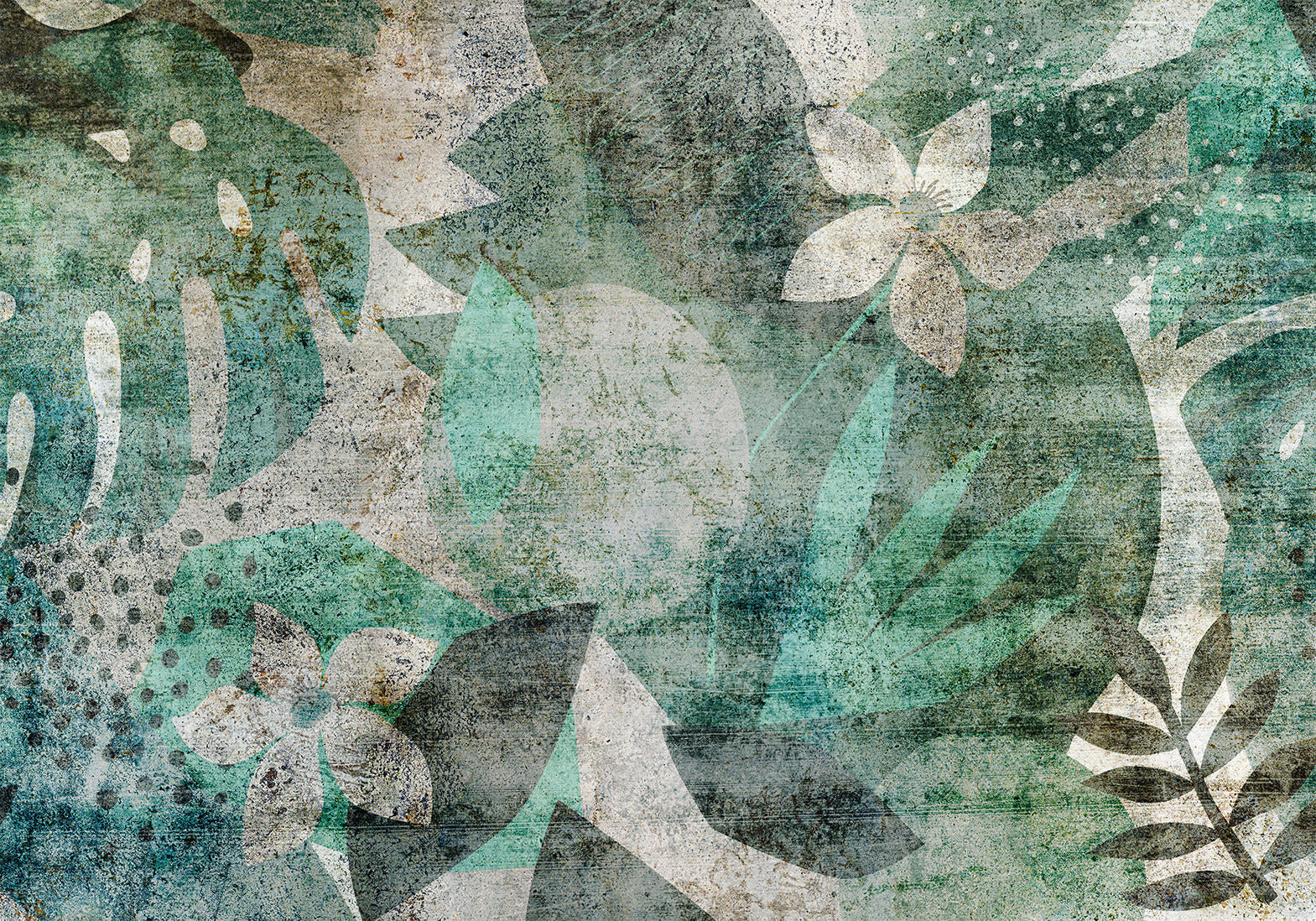 Bayou Breeze Botanical Wallpaper Wall Mural - Floristic Abstract Design ...