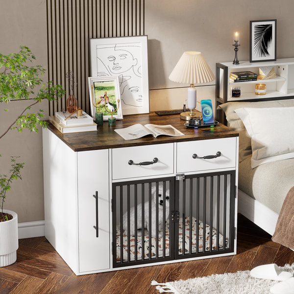 Tucker Murphy Pet™ Wooden Dog Crate Furniture With Drawers & 2-tier ...