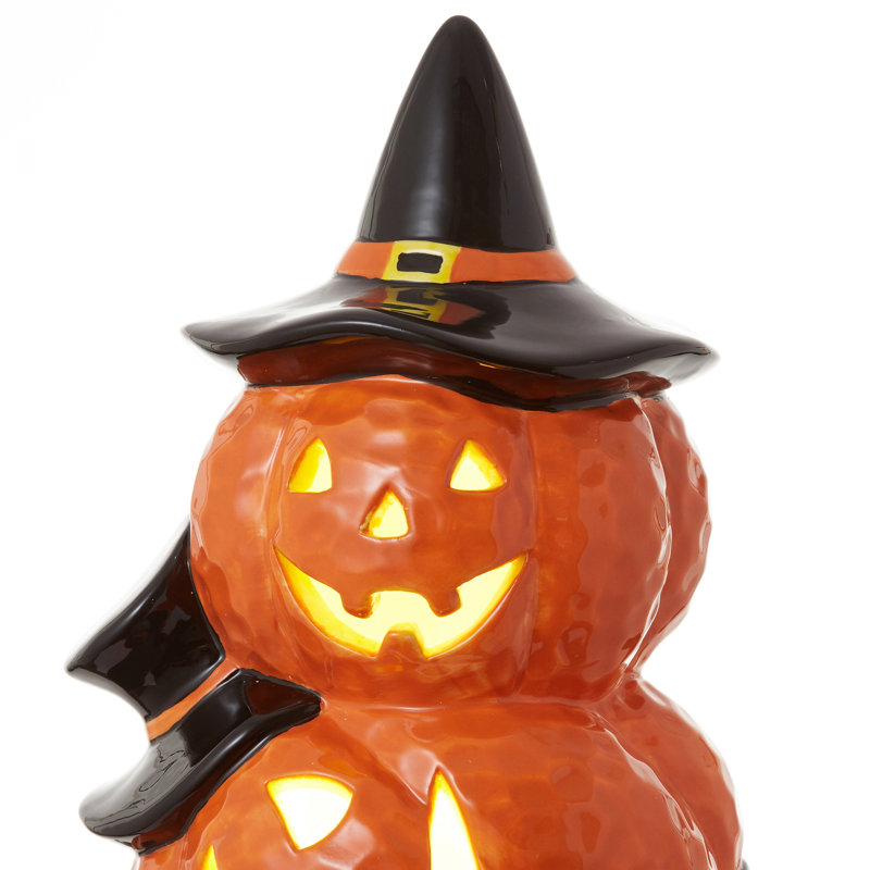 Casafield Pre-Lit Ceramic Halloween Stacked Pumpkins Hand-Painted ...