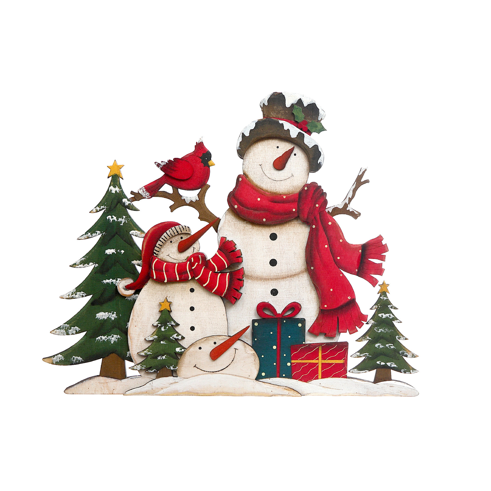 The Holiday Aisle® Wooden Double Snowman And Cardinal Decor Stand ...