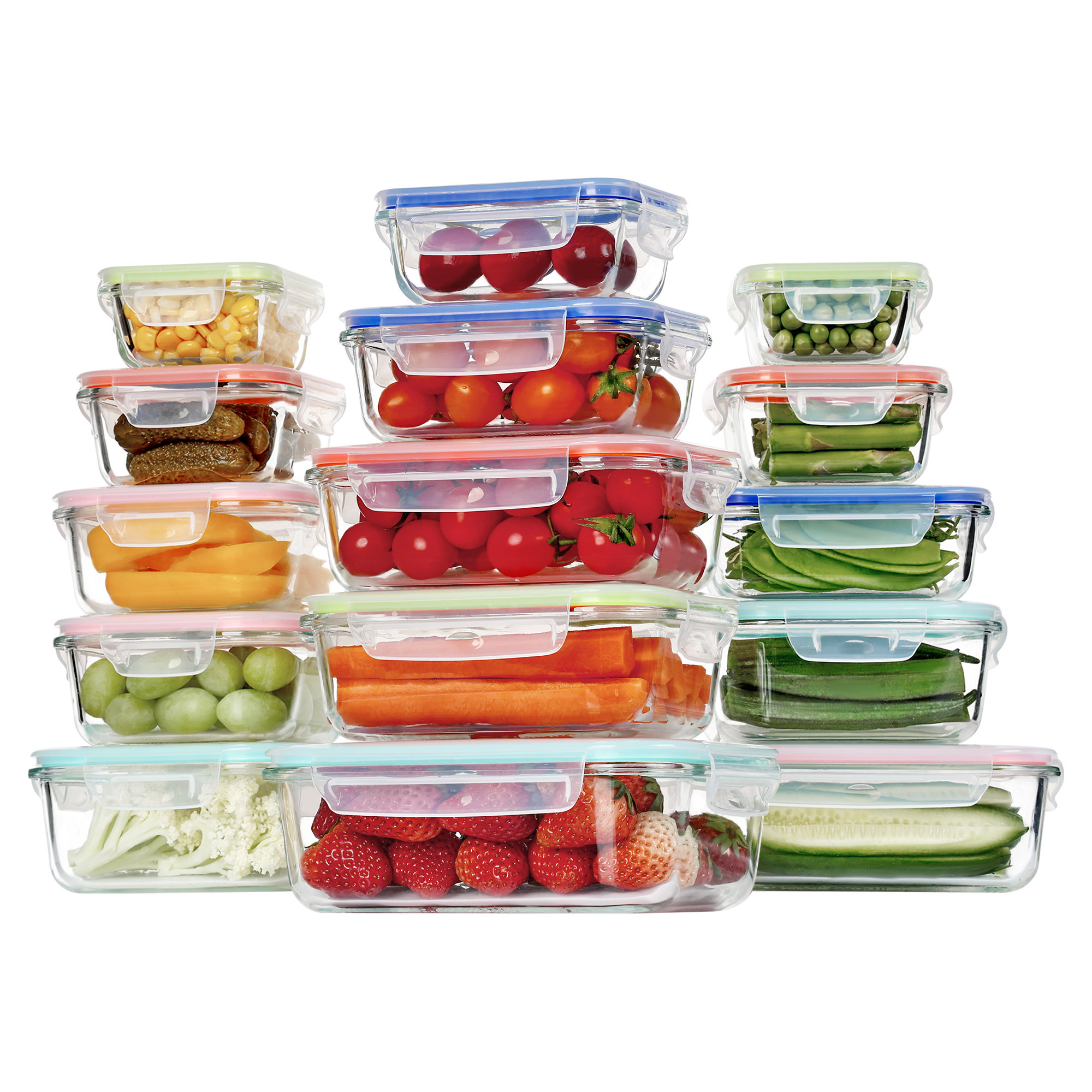 Prep & Savour 15 Pack Glass Food Storage Containers, Meal Prep ...
