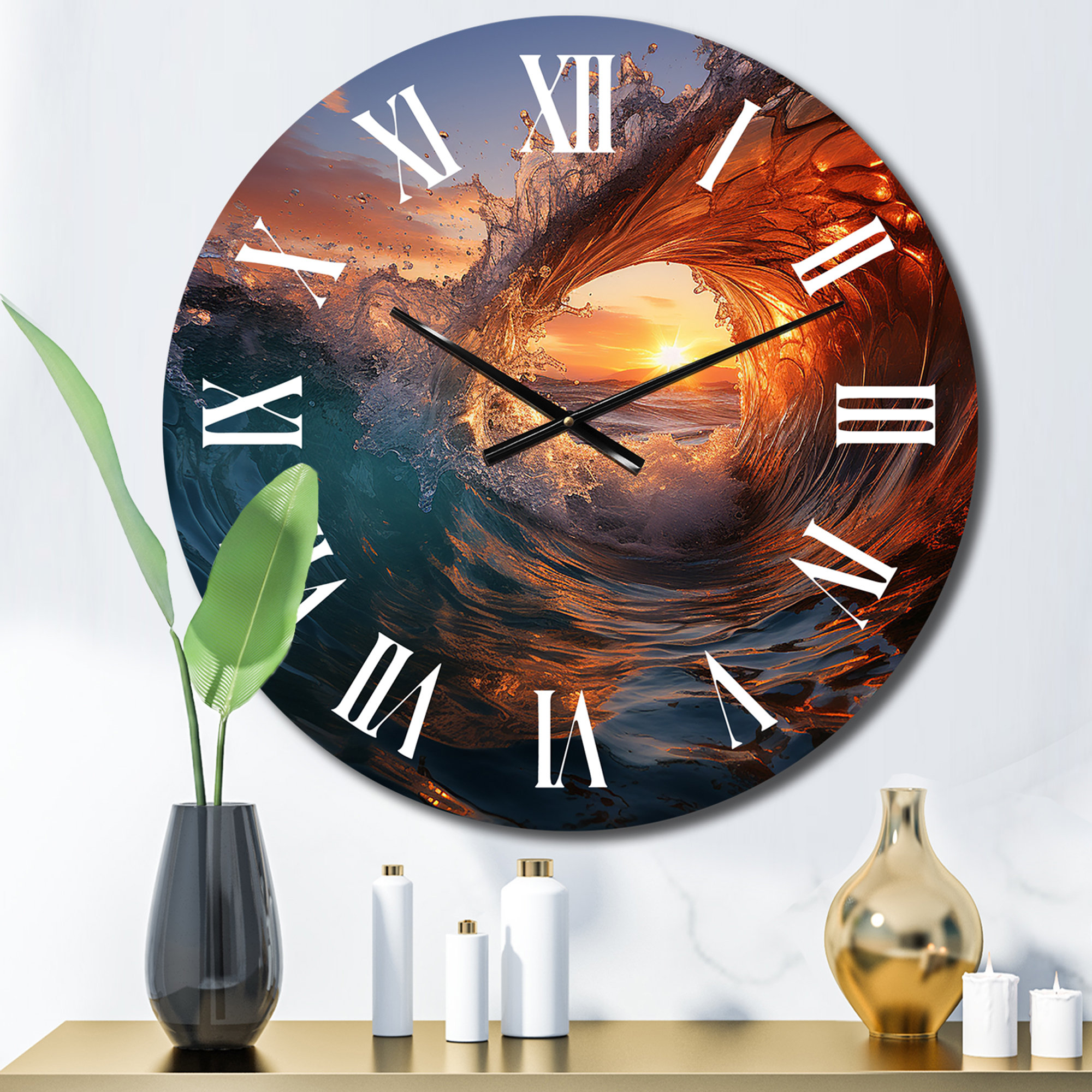 Design Art Sunshine Through The Breaking Waves II Metal Wall Clock | Wayfair