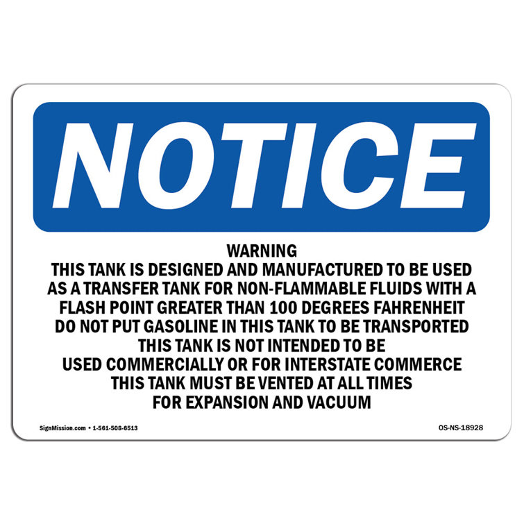 SignMission Warning This Tank Is Designed and Manufactured Sign | Wayfair