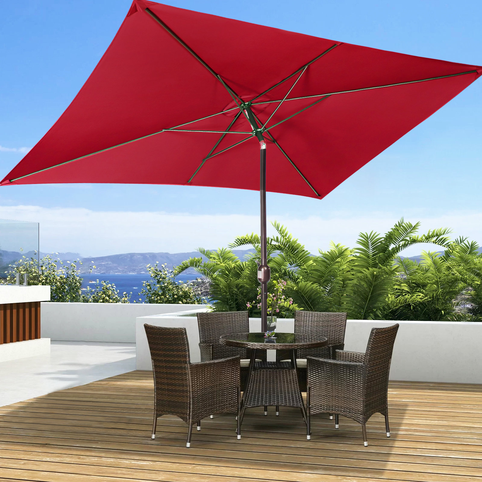 Ebern Designs Channay 120'' x 78'' Rectangular Market Umbrella with ...