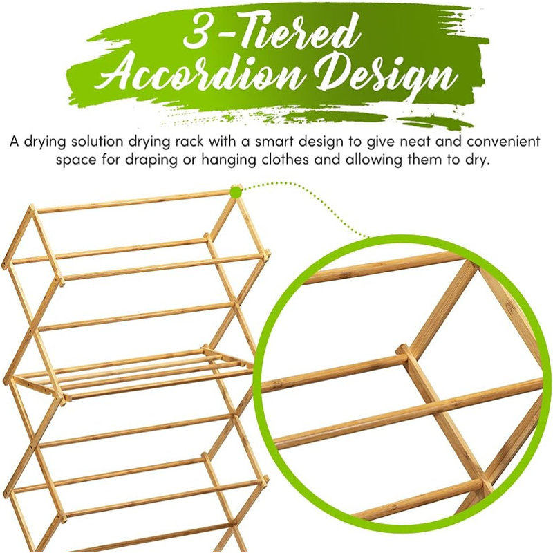 Novond Bamboo Laundry Drying Rack for Clothes, Wood Clothing Dryer ...