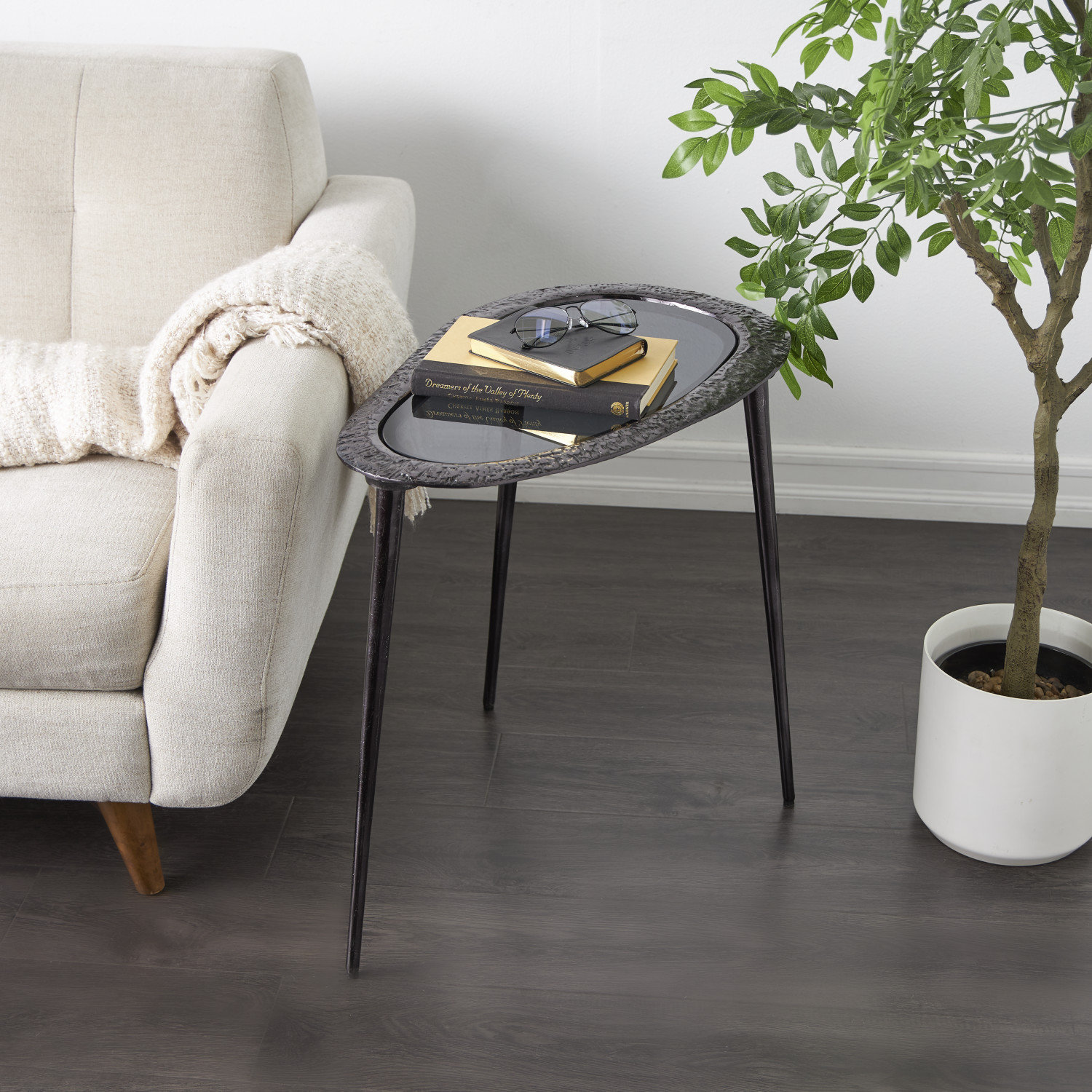 17 Stories Aluminum Abstract Oval Shaped Coffee Table With Shaded Glass ...
