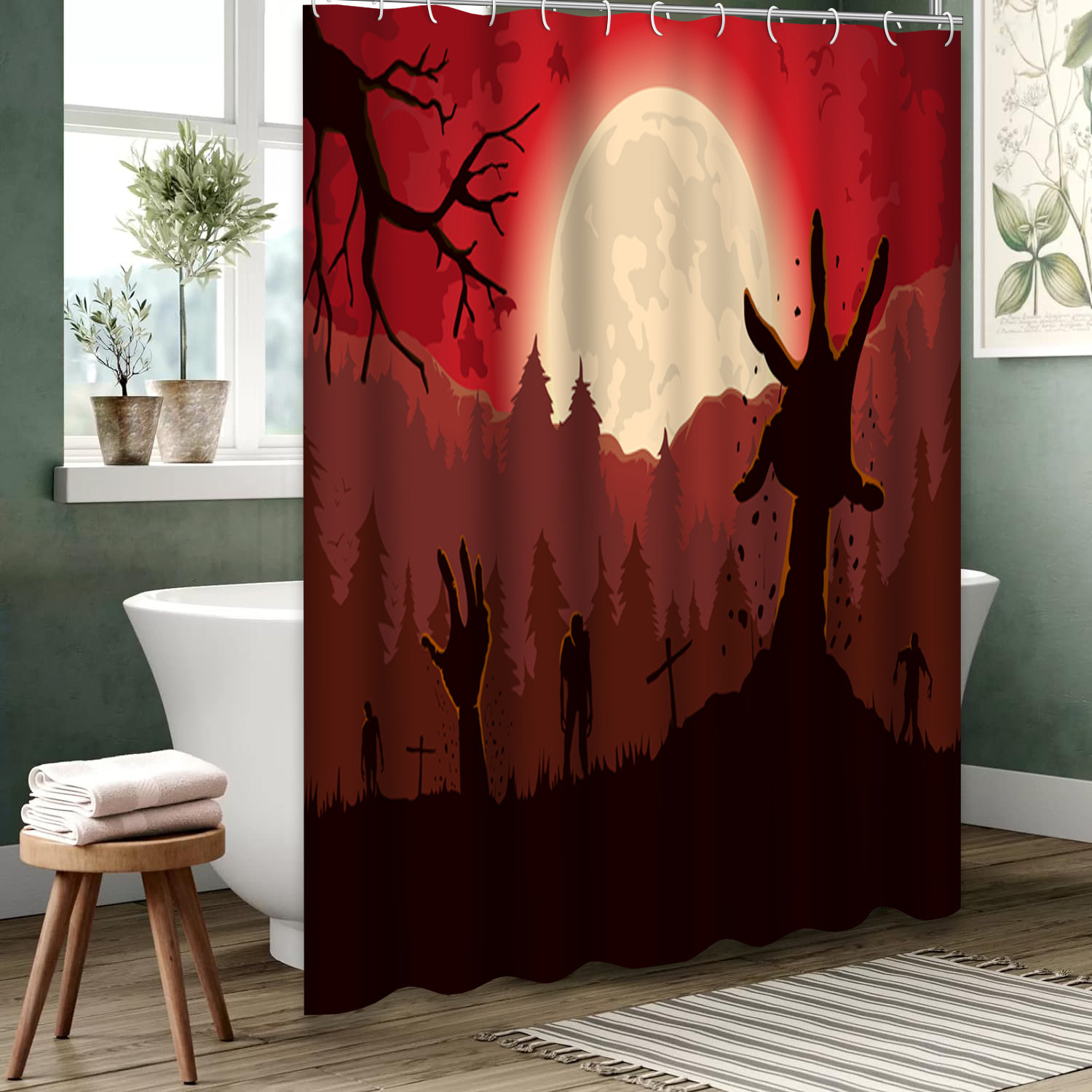 The Holiday Aisle® Blood Moon Shower Curtain - Zombie Night Red Sky ...