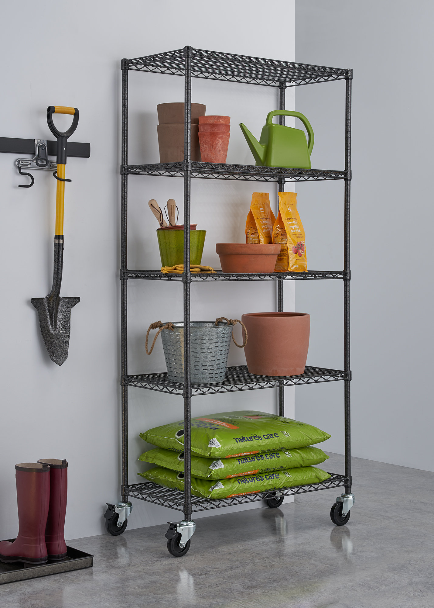 Trinity 5 Tier Industrial Wire Shelving with Wheels - Wayfair Canada