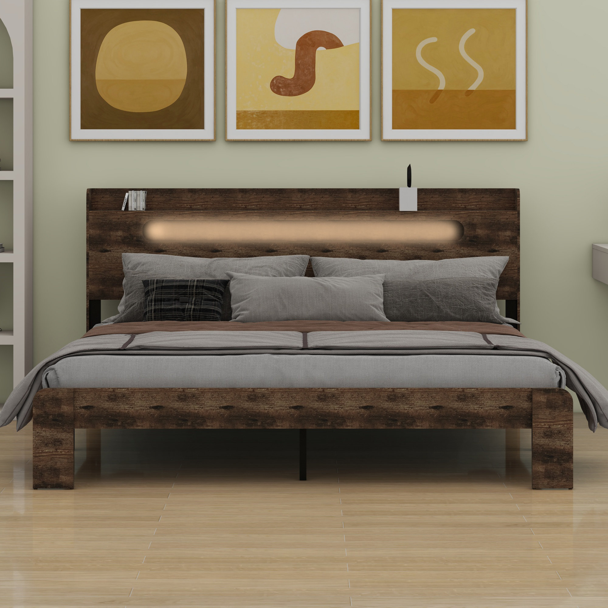 Wrought Studio™ Wood Platform Bed Frame With Storage LED Light ...