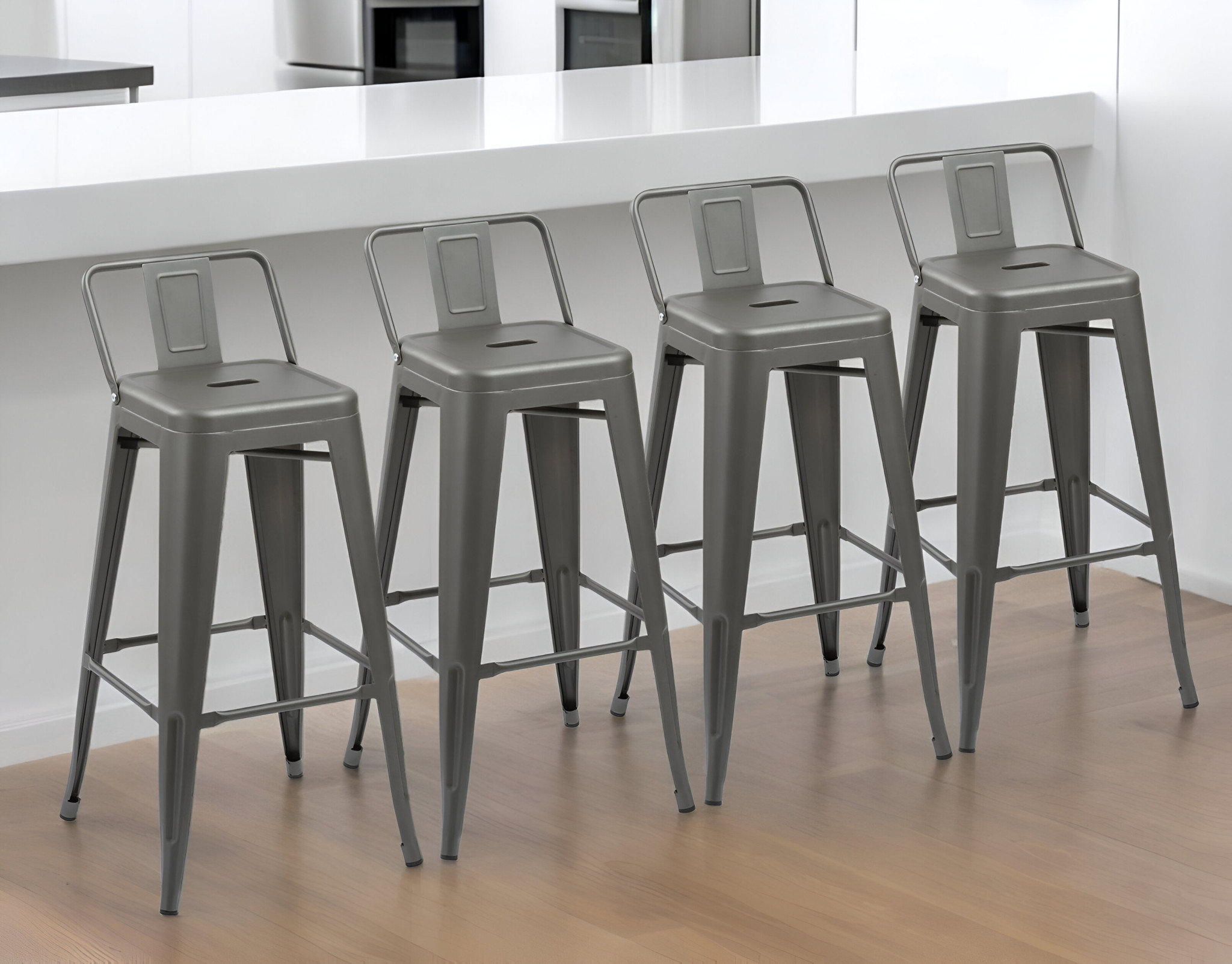 HomeRoots Set of Four 26" Gray Metal Low Back Counter Height Bar Chairs ...
