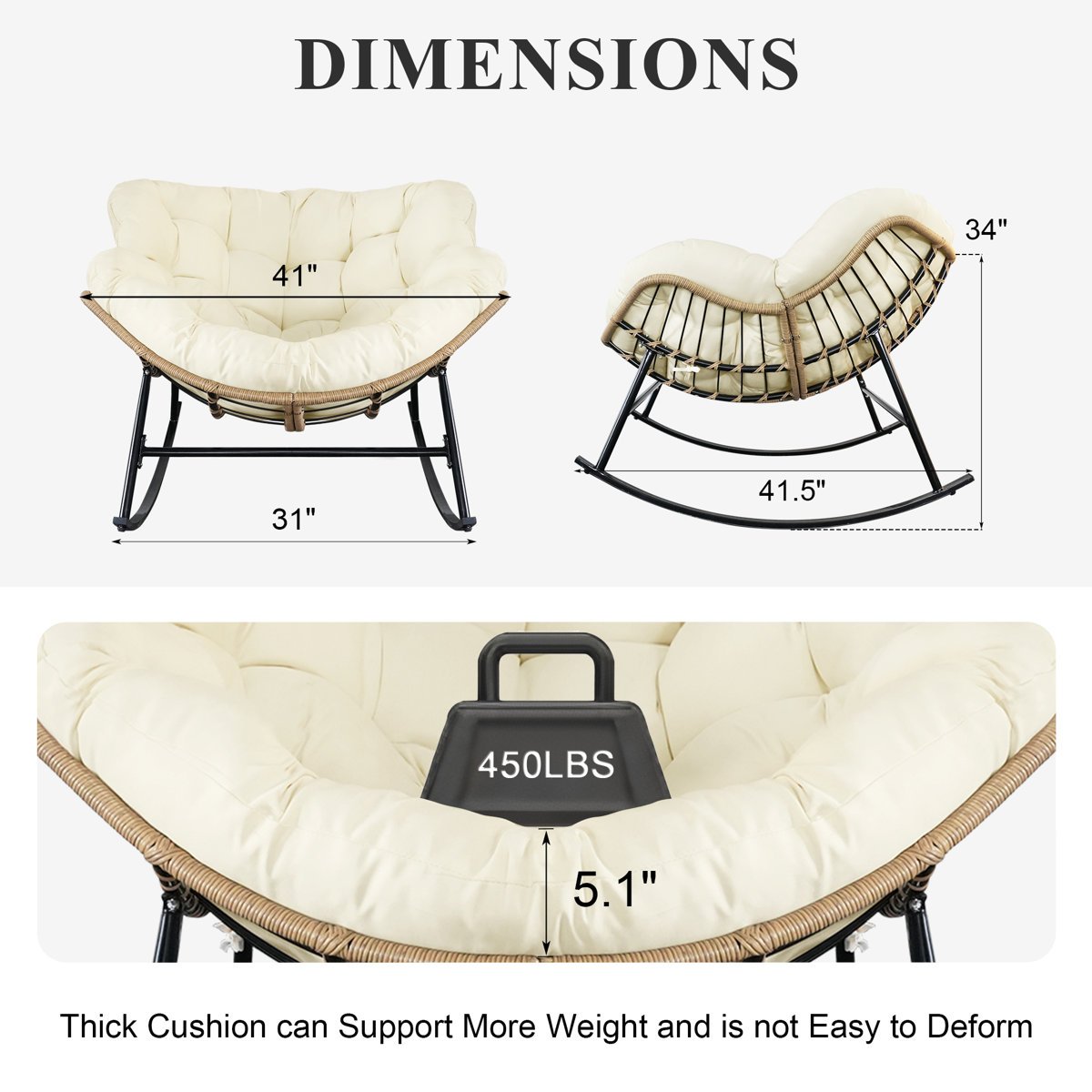 Bay Isle Home™ Oversized Outdoor Rocking Papasan Chair with Cushion ...