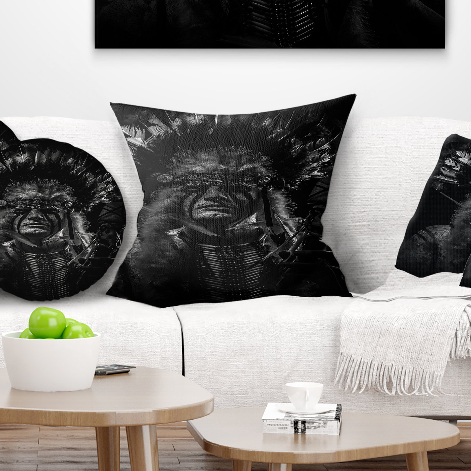 Design Art Abstract Portrait American Indian Tribal Chief Pillow ...