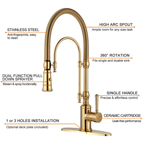 Aleasha Pull Out Gooseneck High-Arc Kitchen Faucet & Reviews | Wayfair