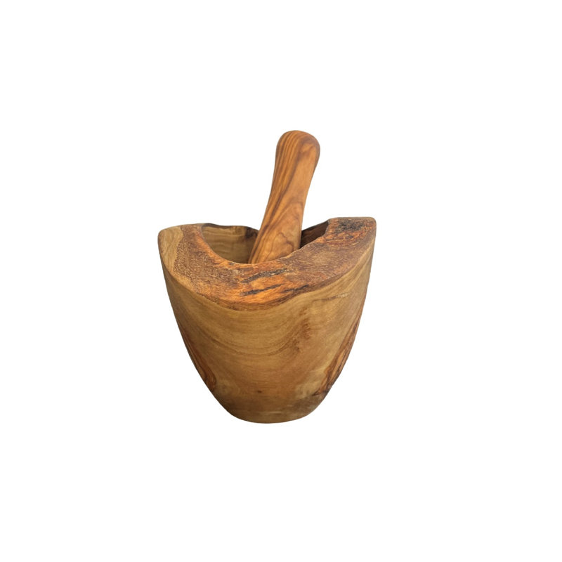 BIDKhome Round Mortar Diameter 4.7” Olive Wood Natural | Wayfair