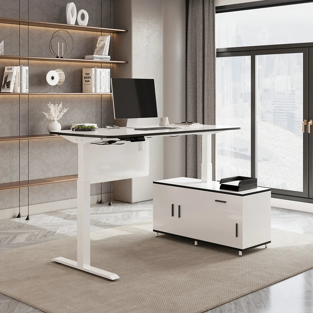Hokku Designs Modern L-Desk Height Adjustable Electric Standing Desk ...