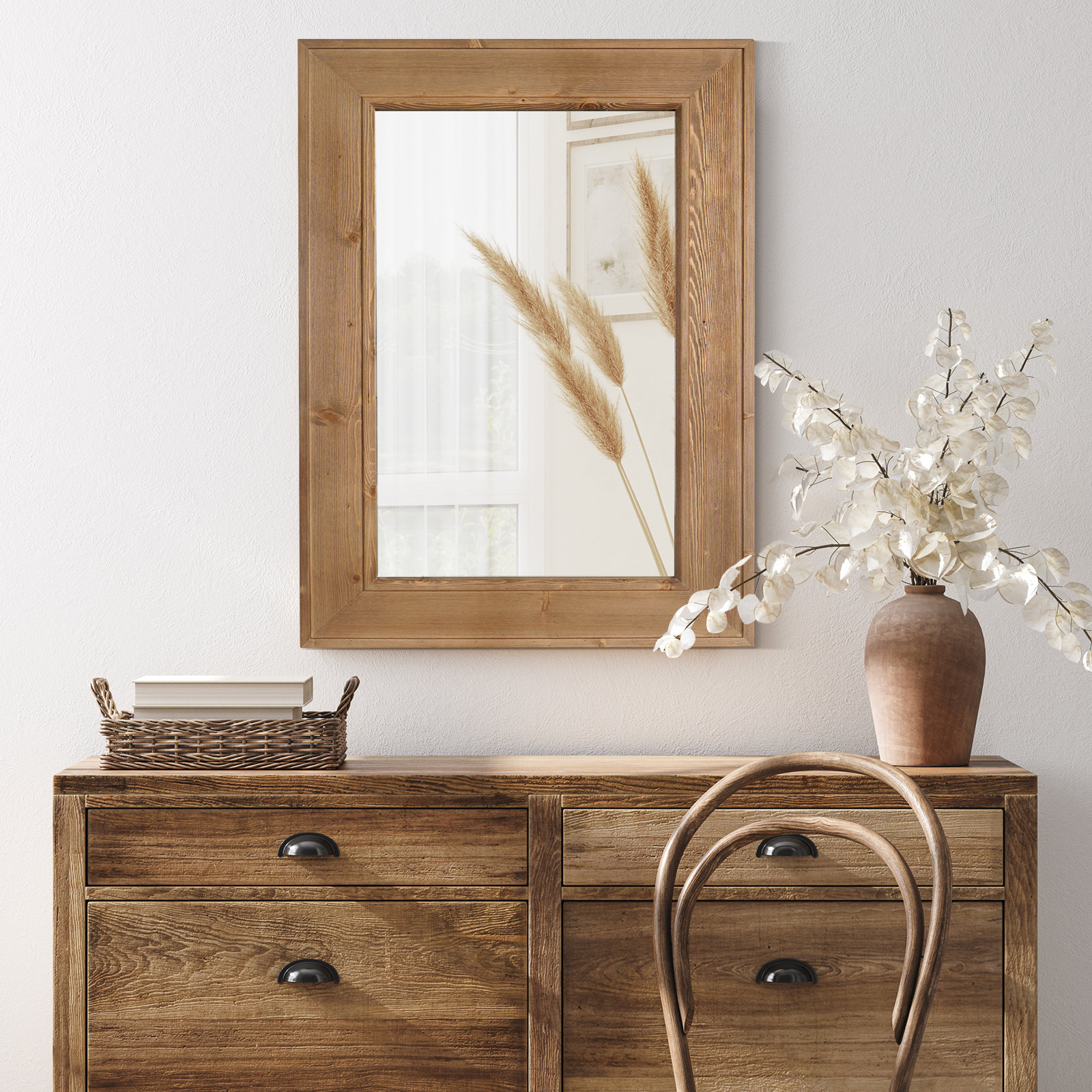 Millwood Pines Rustic Rectangle Wood Mirror for Bathroom Farmhouse ...