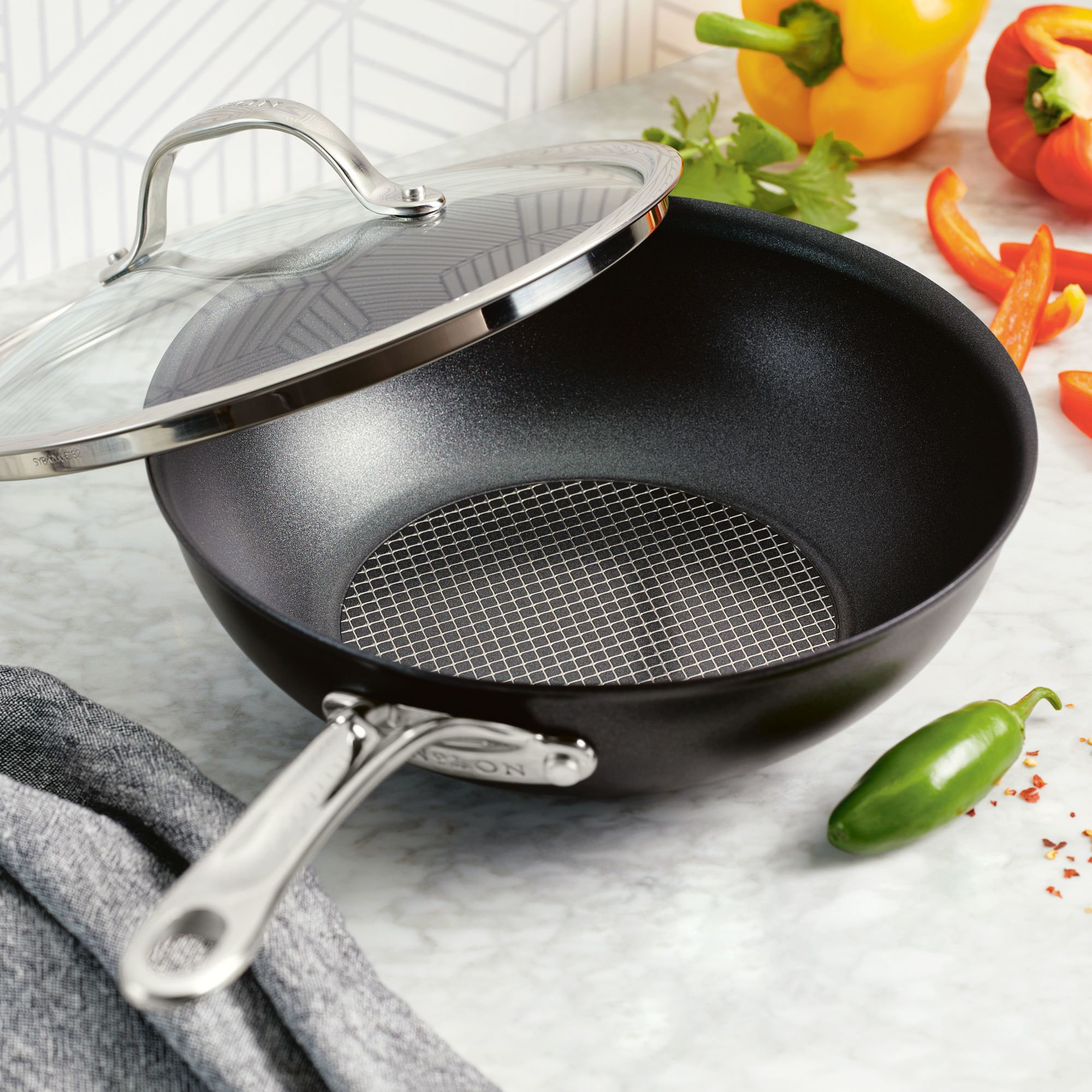 Anolon X Hybrid Nonstick Induction Stir Fry / Wok With Lid, 10 Inch ...