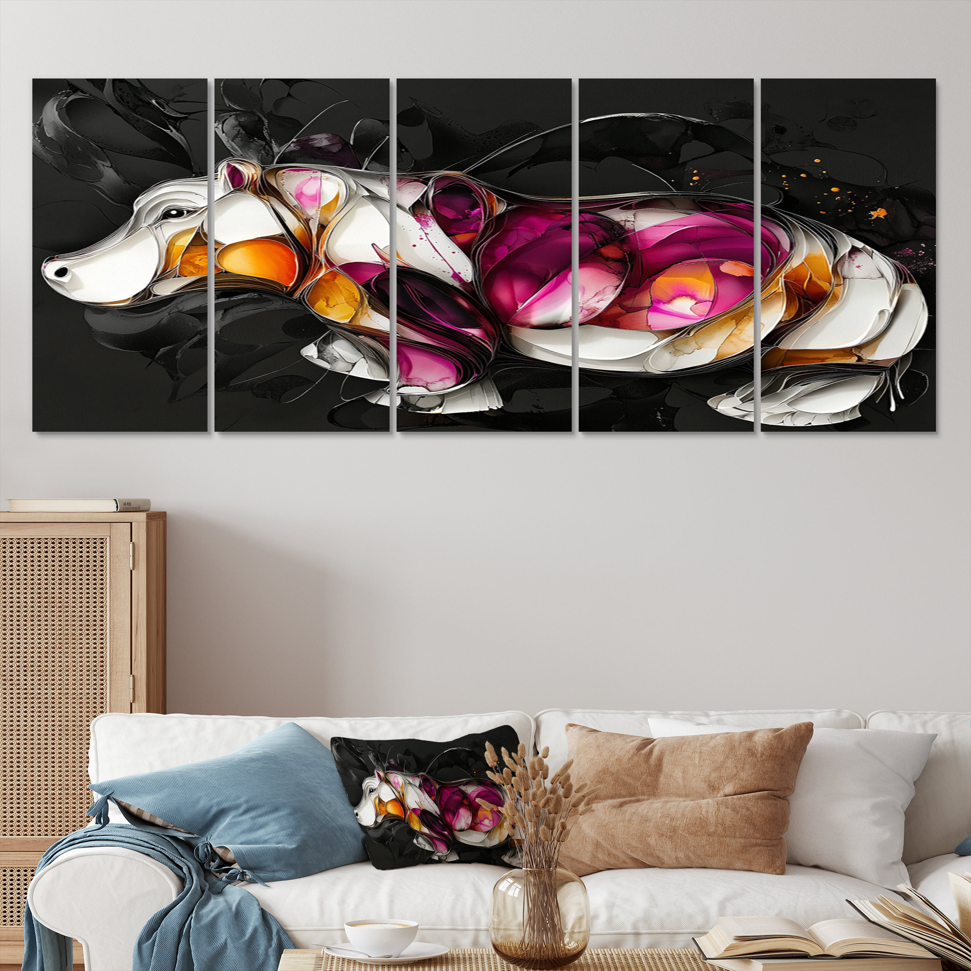 Ivy Bronx Pink Cubist Hippo Accented With Orange - Hippopotamus Wall ...