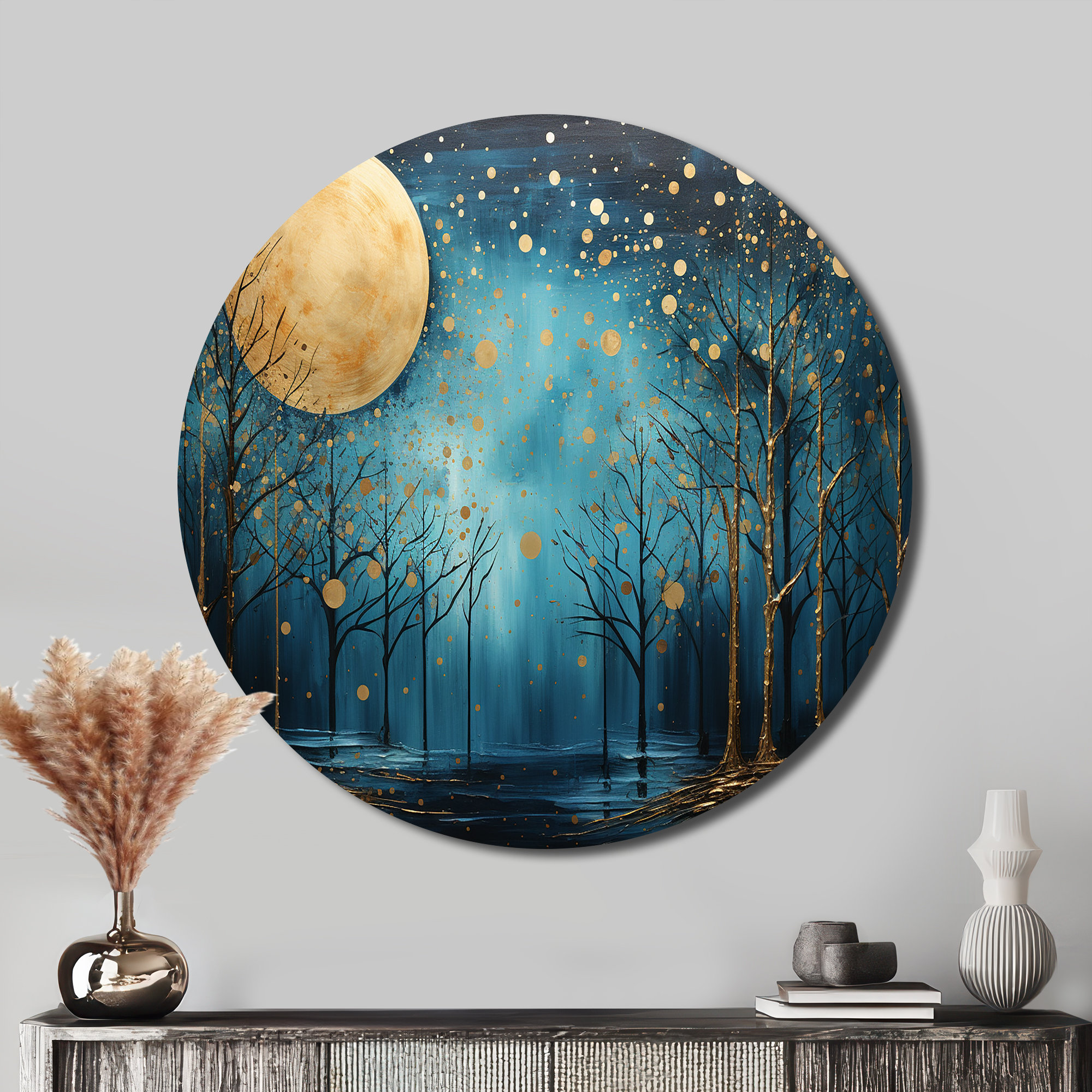 Lark Manor™ Azure Ascension Moonlight Forest - Fantasy Round Metal Art ...