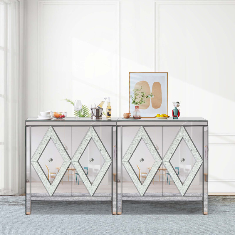 Everly Quinn Wood Console Table with Mirror Trim, Diamond Shape Design ...