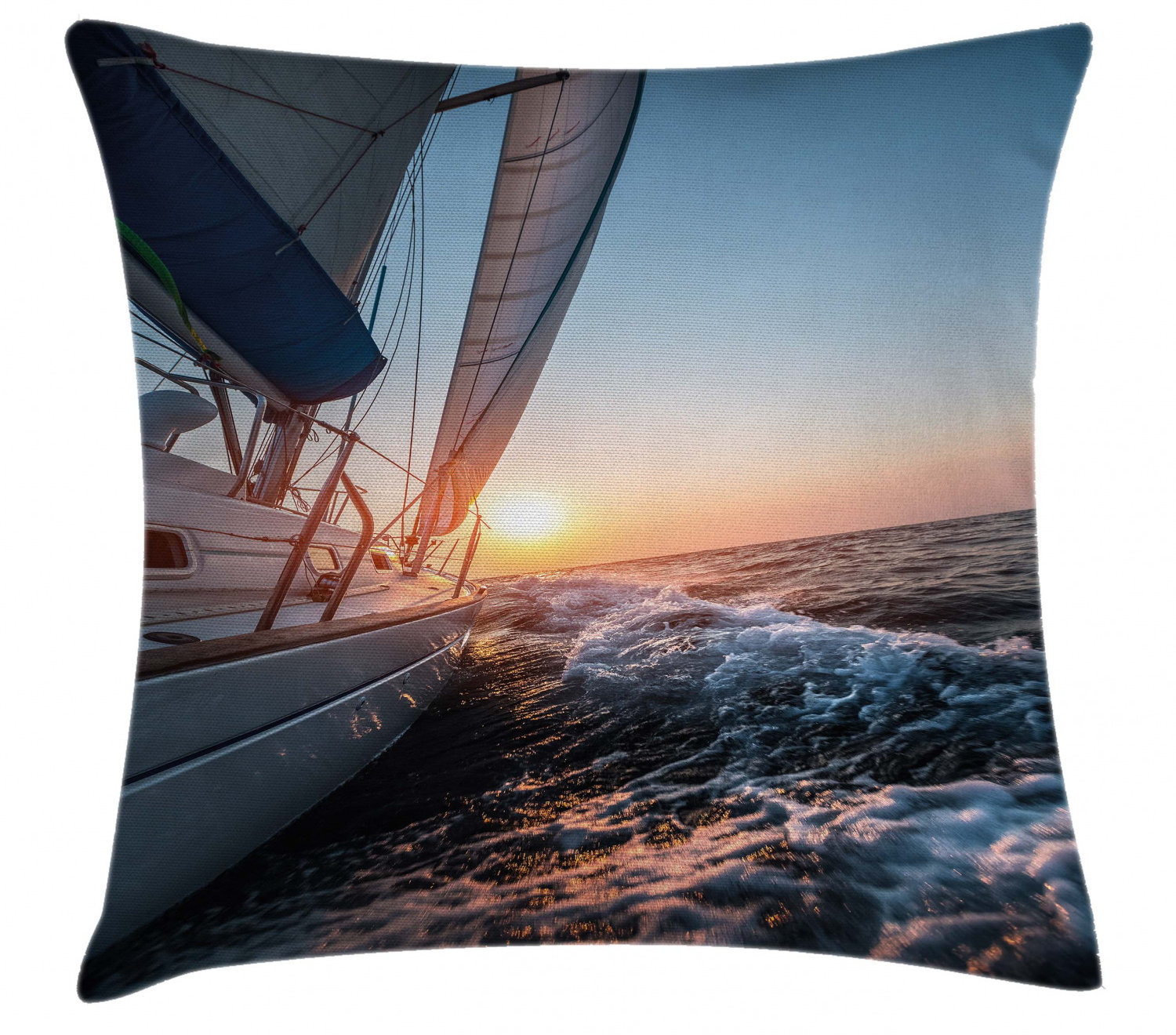 Ambesonne Sail Boat In The Sea Waves Toward Sunset Indoor / Outdoor 28 ...