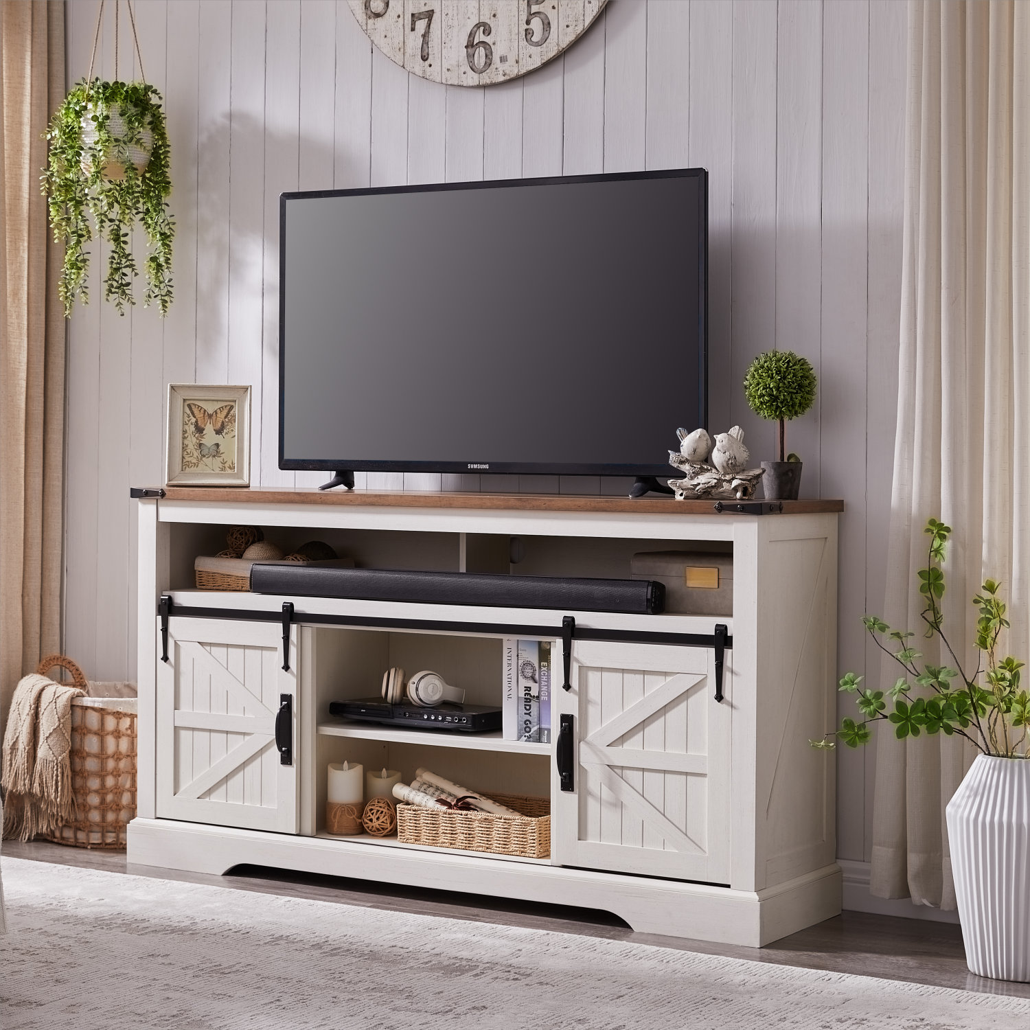 Gracie Oaks Lorraine Farmhouse TV Stand for 65+ Inch TV for Living Room ...