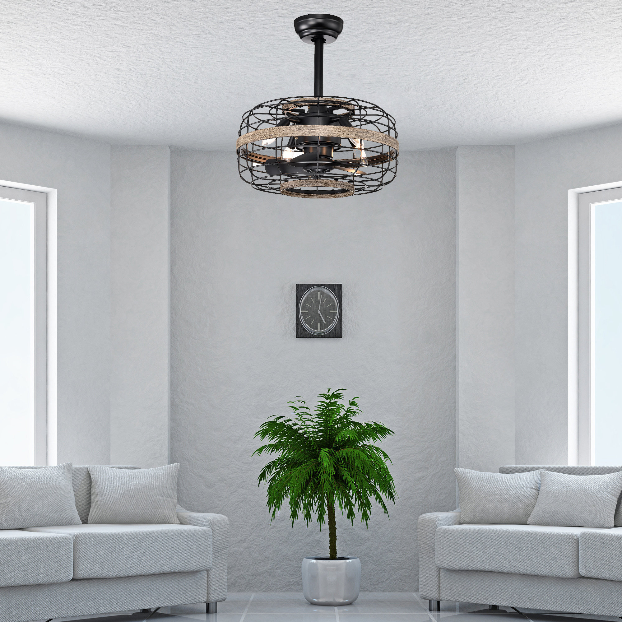 Williston Forge 18'' Rounded Ceiling Fans Light - Caged Ceiling Fan ...