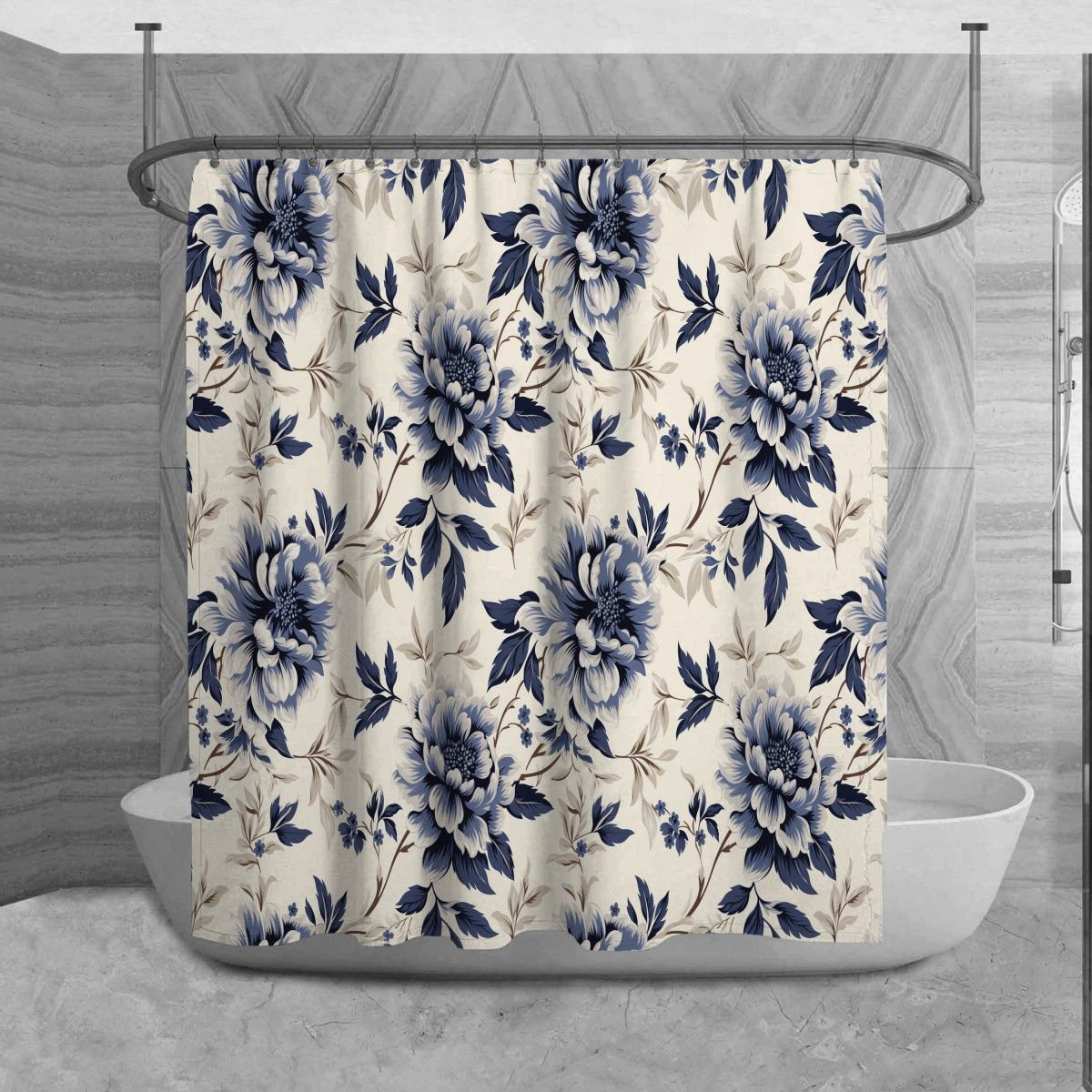 East Urban Home Floral Shower Curtain Pattern Bathroom Decor Grey ...