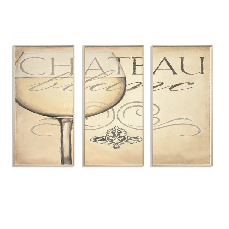 DesignArt French Chateau White Wine II Framed On Canvas 3 Pieces Print ...