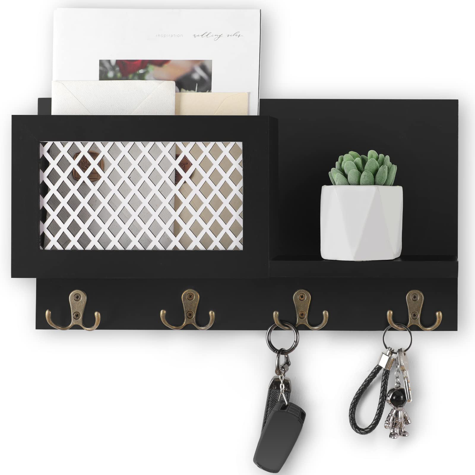 TOP OUT MIAMI, LLC Wall Key And Mail Rack With 4 Key Hooks For Hallway ...
