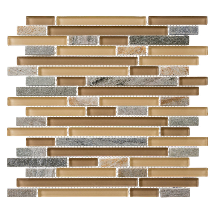 Andova Wright-Scape Straight Edge Glass & Slate Brick Joint Mosaic ...