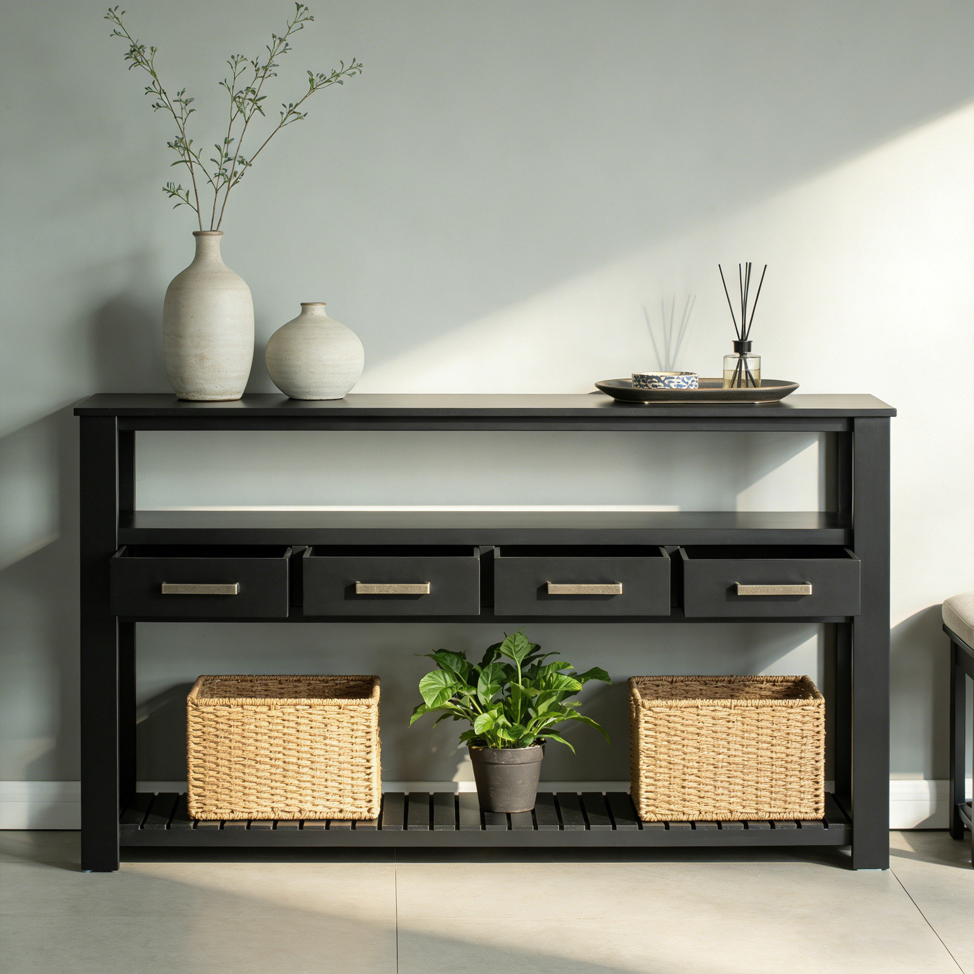 Latitude Run® Entryway Console Table: 4 Drawers, 3-tier Shelves, Metal ...
