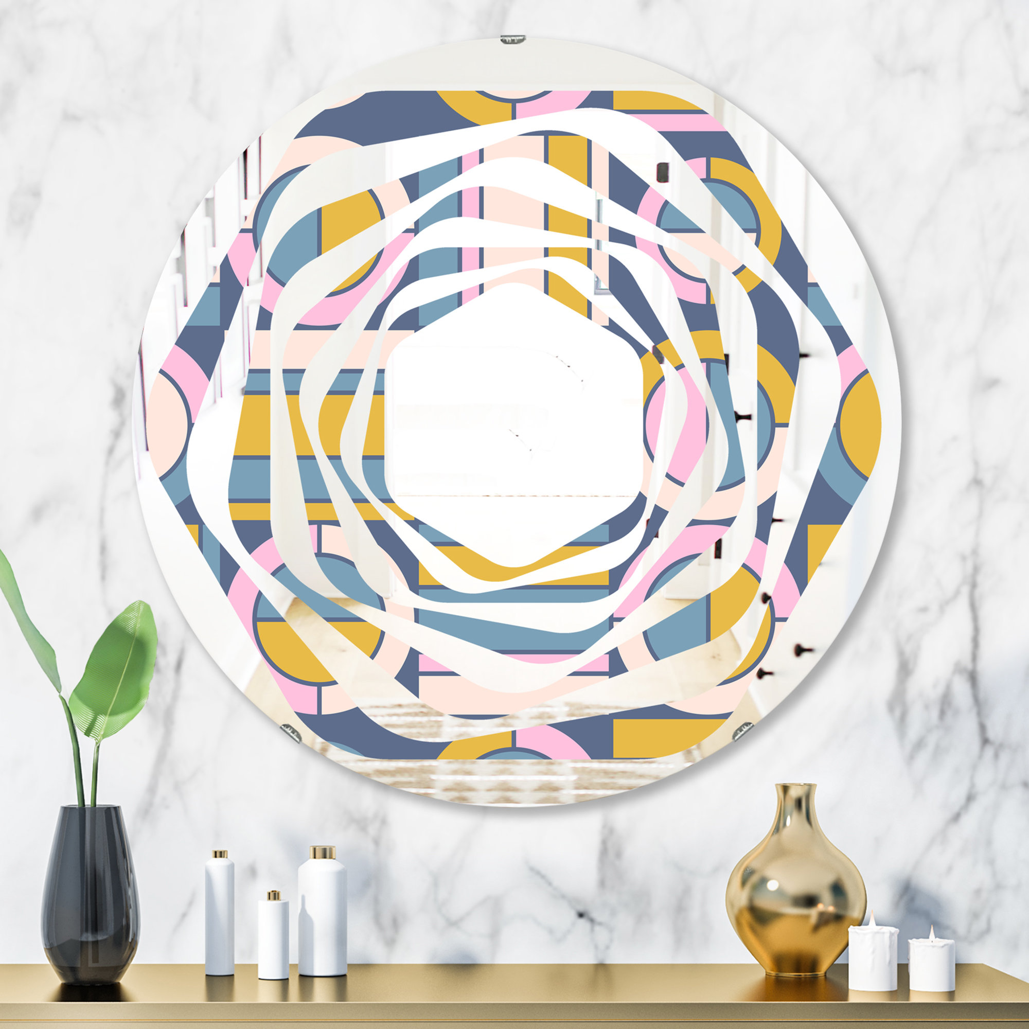 East Urban Home Whirl Circular Design I Modern Frameless Wall Mirror ...